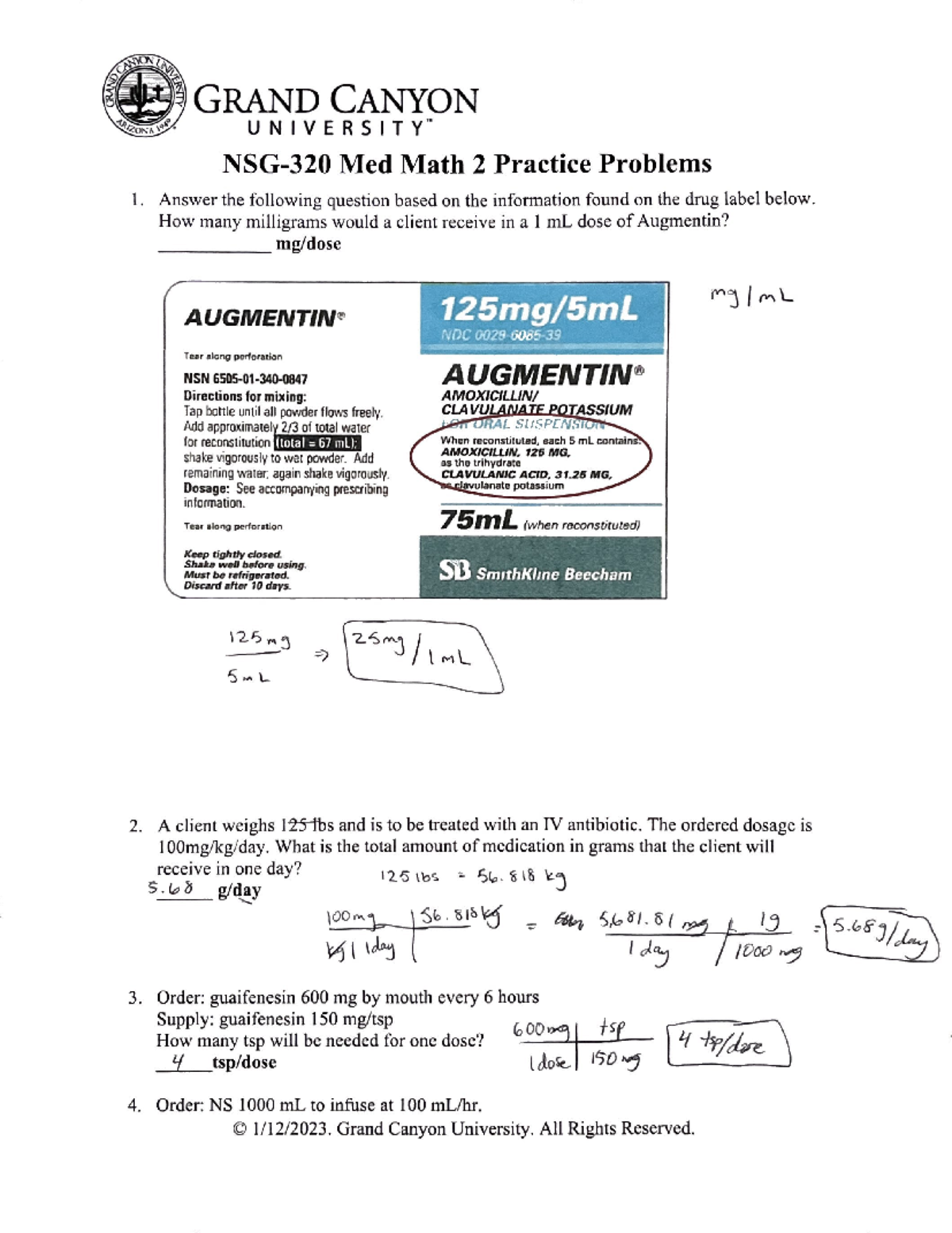 320 Med Math 2: Practice Problems & Solutions Guide - Studocu