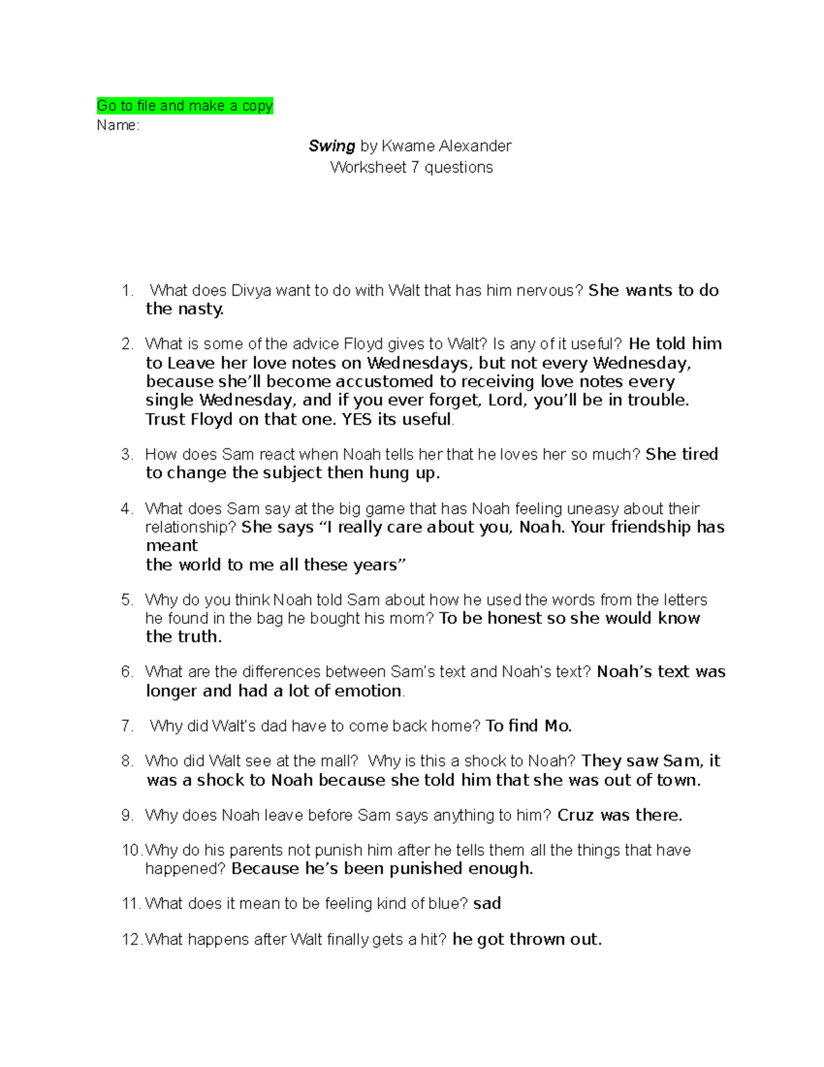 Copy of Swing Worksheet 7 - Go to file and make a copy Name: Swing by ...