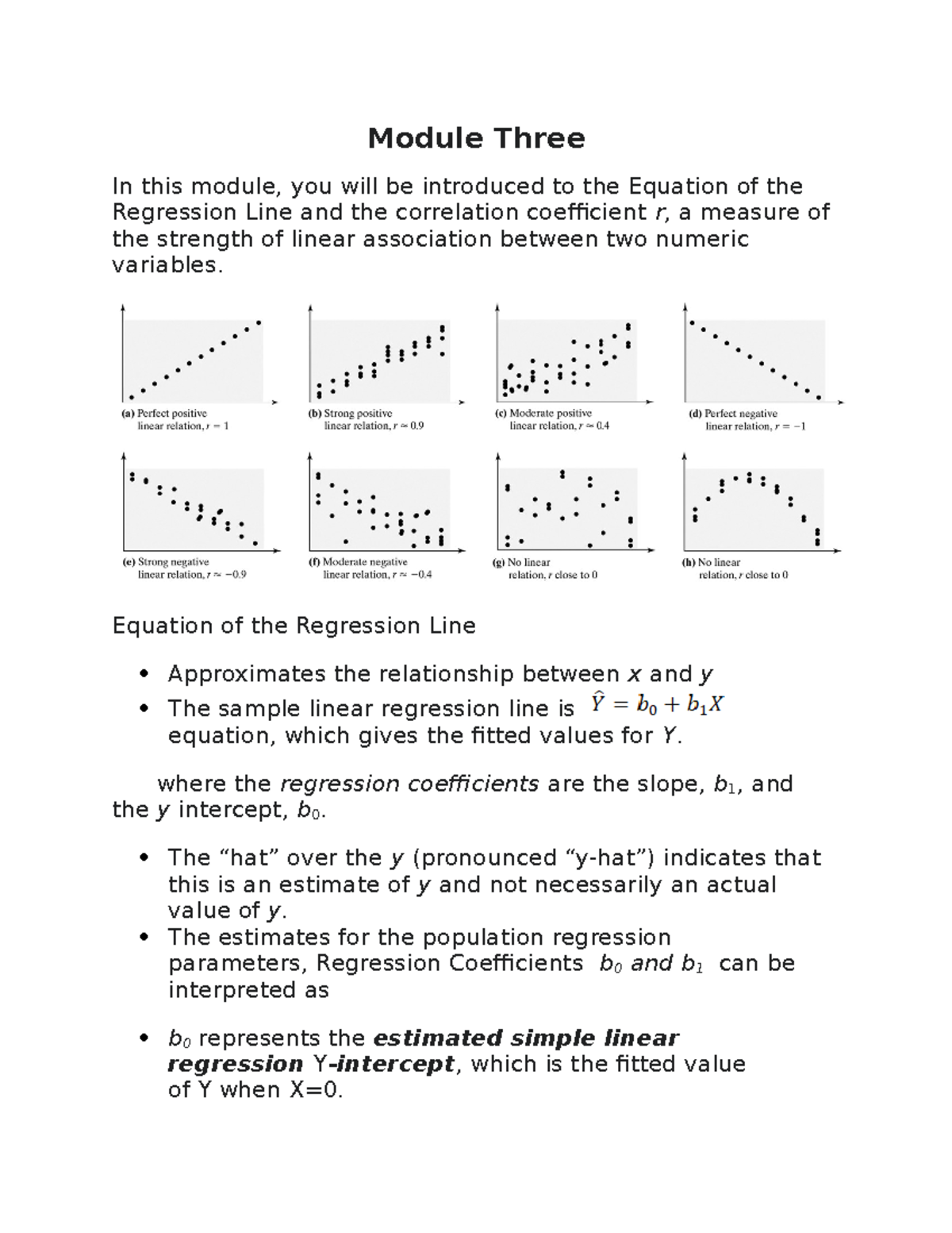 Module 3: Regression Line & Correlation Coefficient Concepts - Studocu