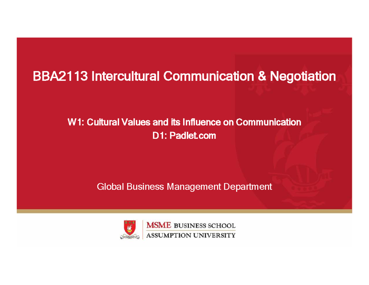 BBA2113 Intercultural Communication W2: Understanding Cultural Values ...