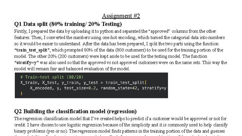 ITM618 - Assignment 2: Data Splitting & Logistic Regression Model - Studocu