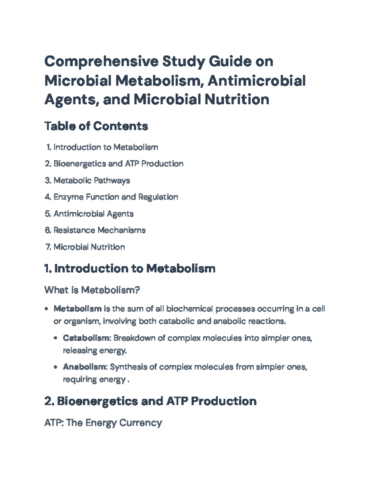 Comprehensive Study Guide on Microbial Metabolism and Antimicrobial ...