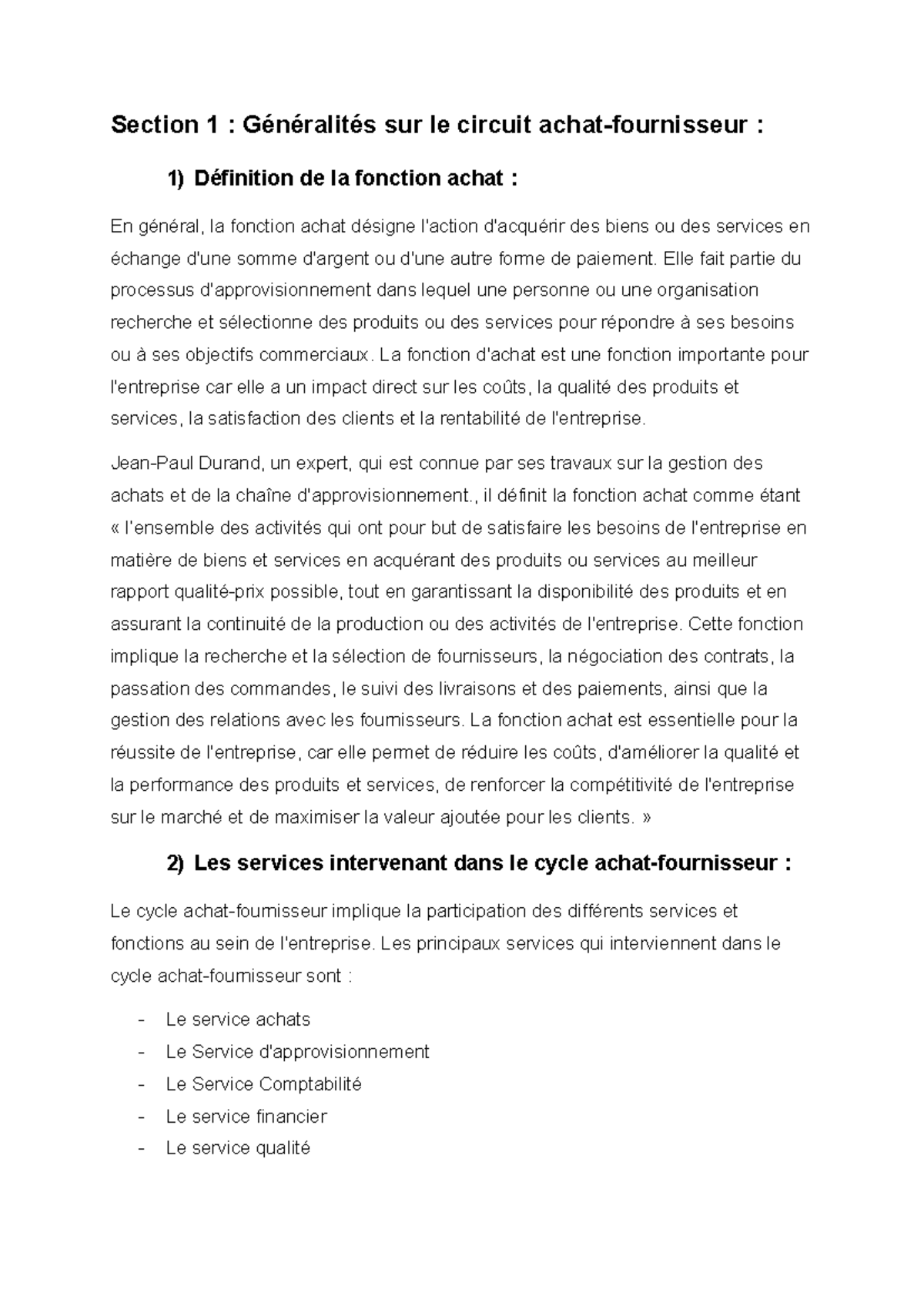 Chapitre 2 : Fonction Achat et Cycle d'Approvisionnement en Gestion - Studocu