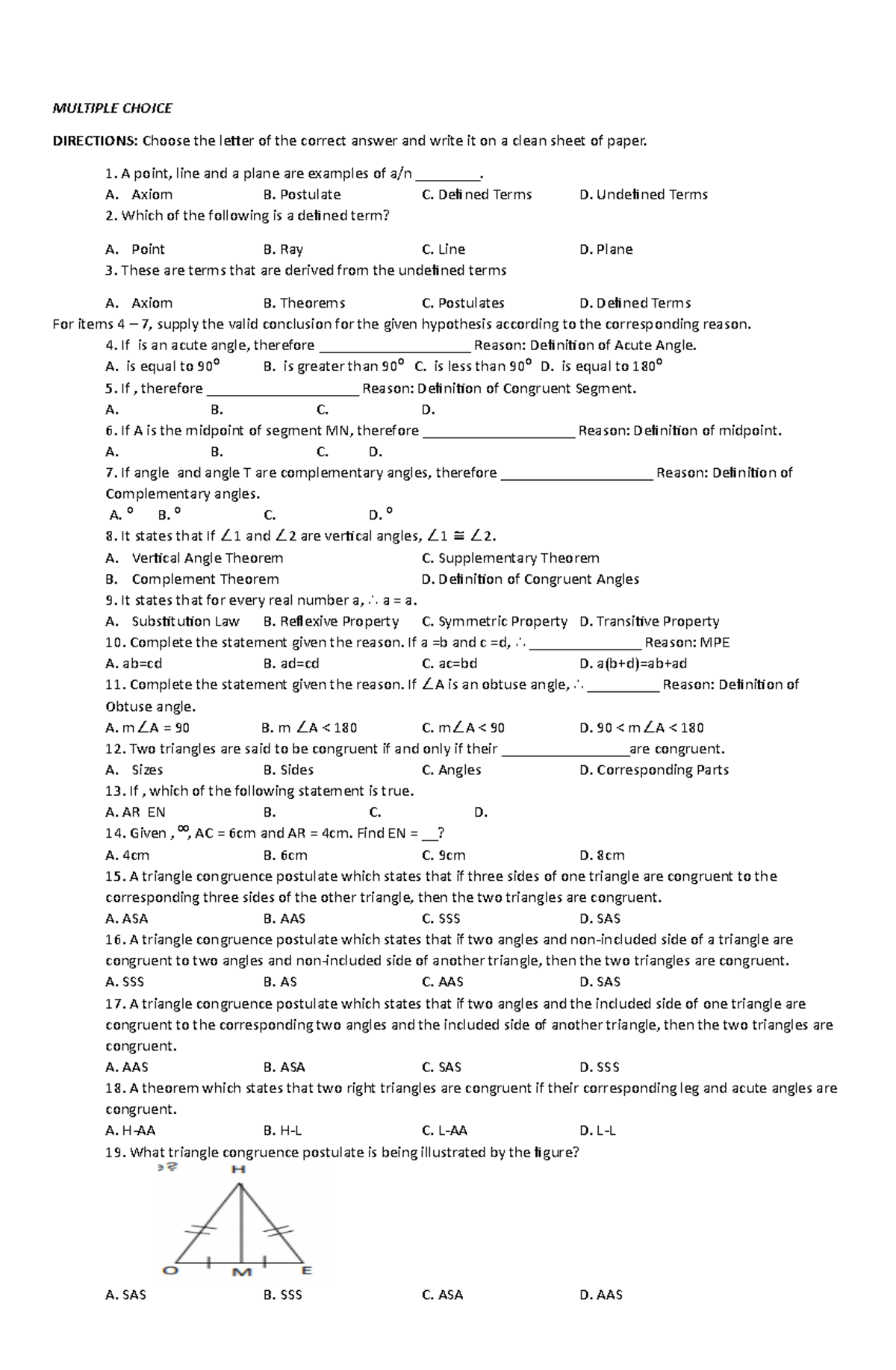 TEST Math8 Q3 - Test in Mathematics for Quarter. - MULTIPLE CHOICE ...