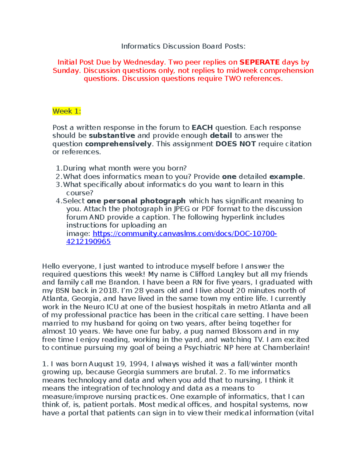 I&I 101: Weekly Discussion Board Posts Guidelines and Reflections - Studocu