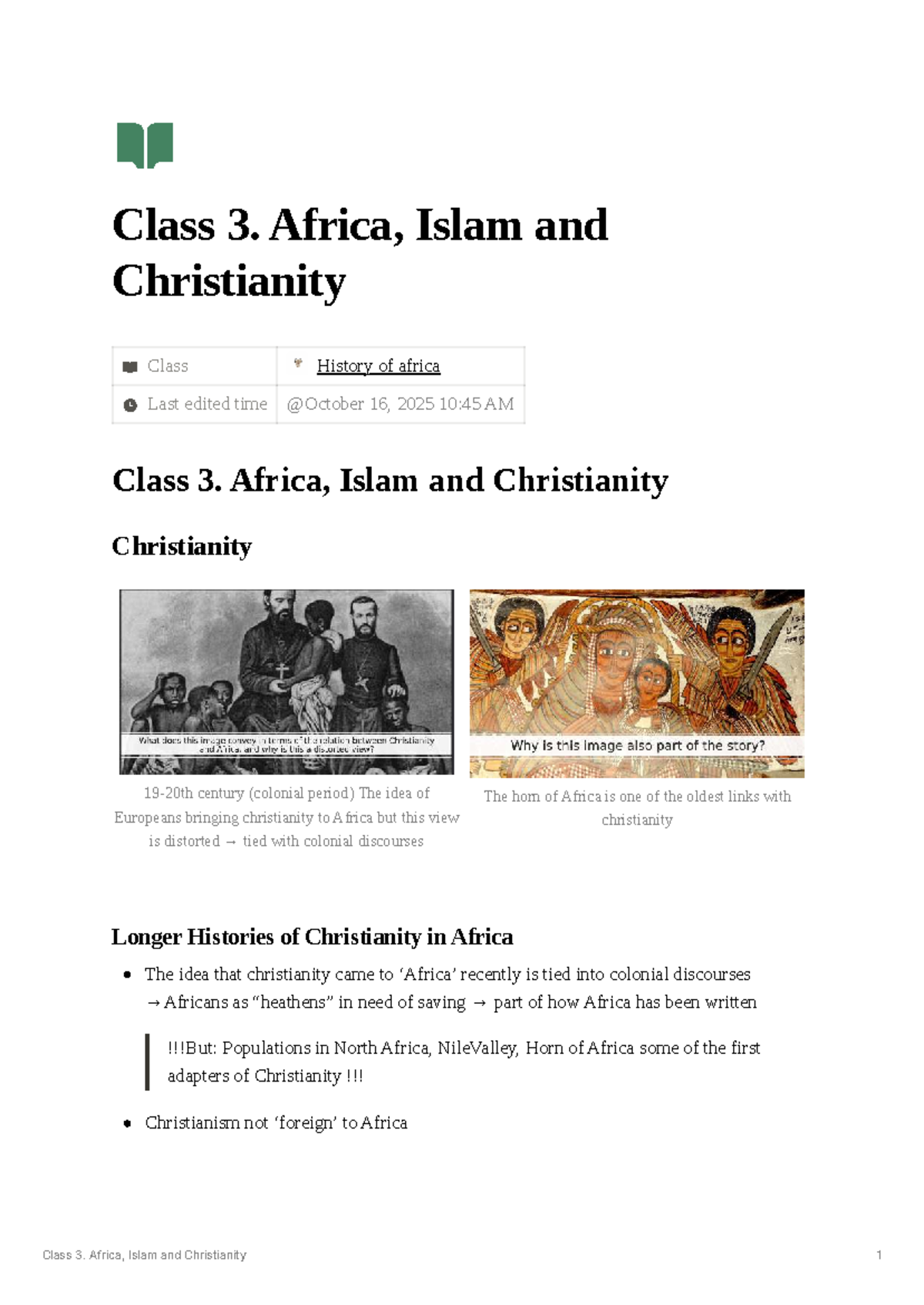 Class 3: The Interplay of Africa, Islam, and Christianity - Studocu