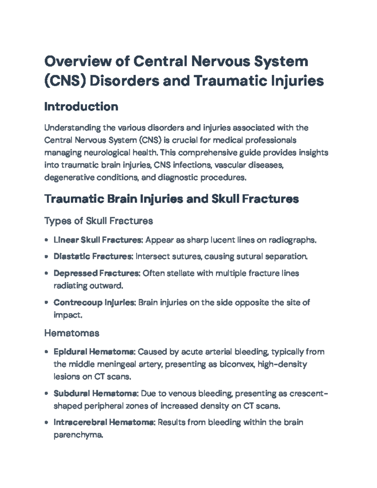 CNS Disorders & Traumatic Injuries: A Comprehensive Guide - Studocu