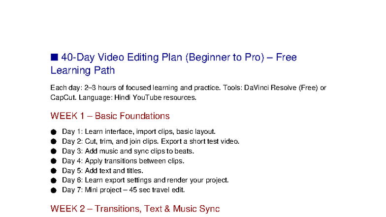 40-Day Video Editing Guide: From Beginner to Pro - Studocu