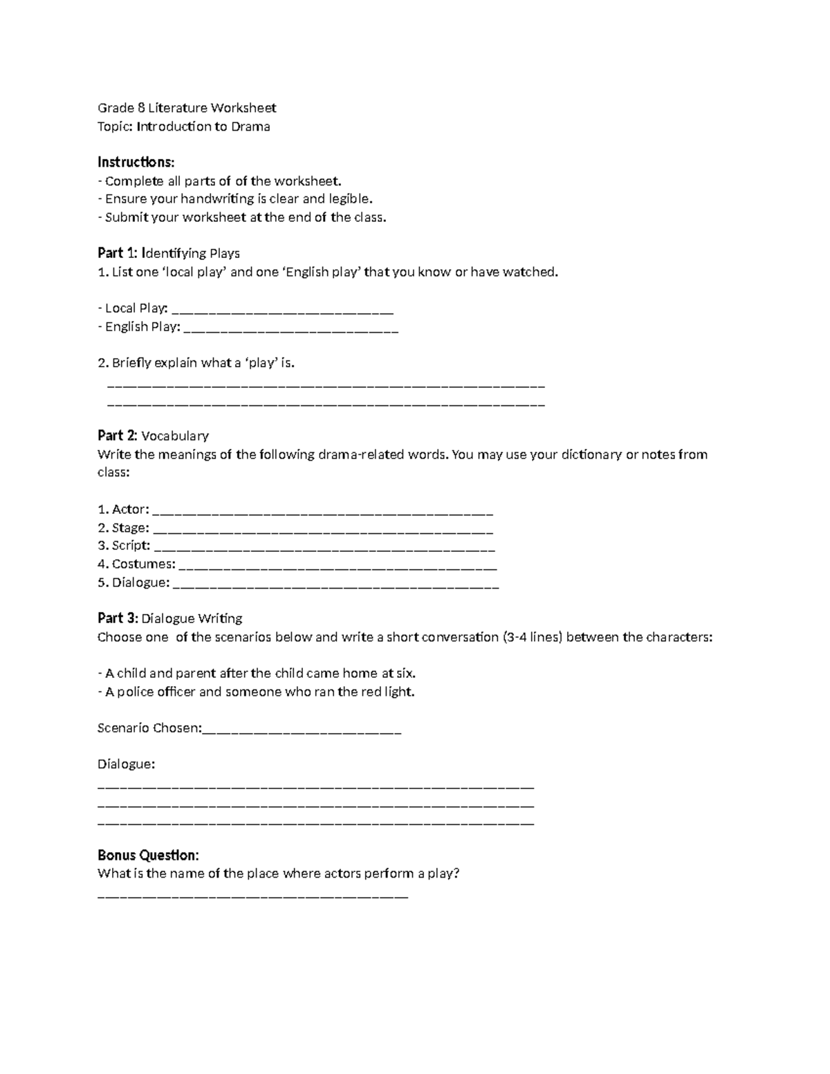 Grade 8 literature worksheet - Grade 8 Literature Worksheet Topic ...