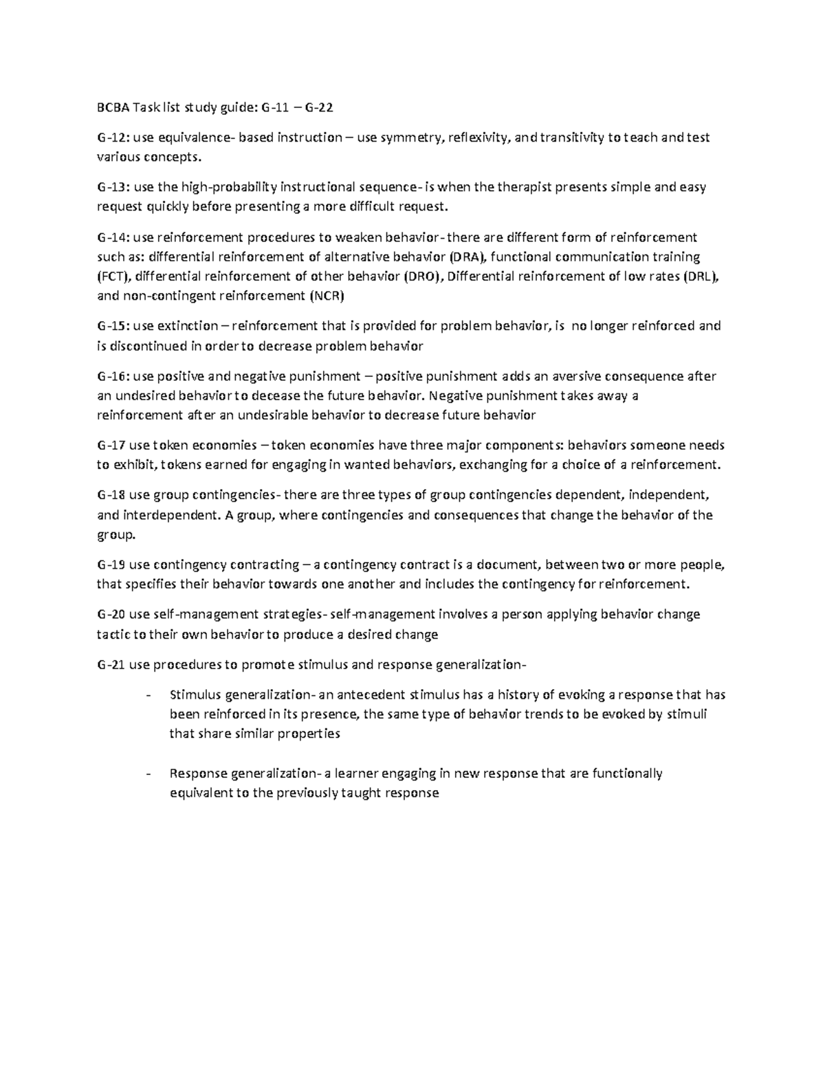 BCBA Task List Study Guide: G-11 to G-21 Overview - Studocu