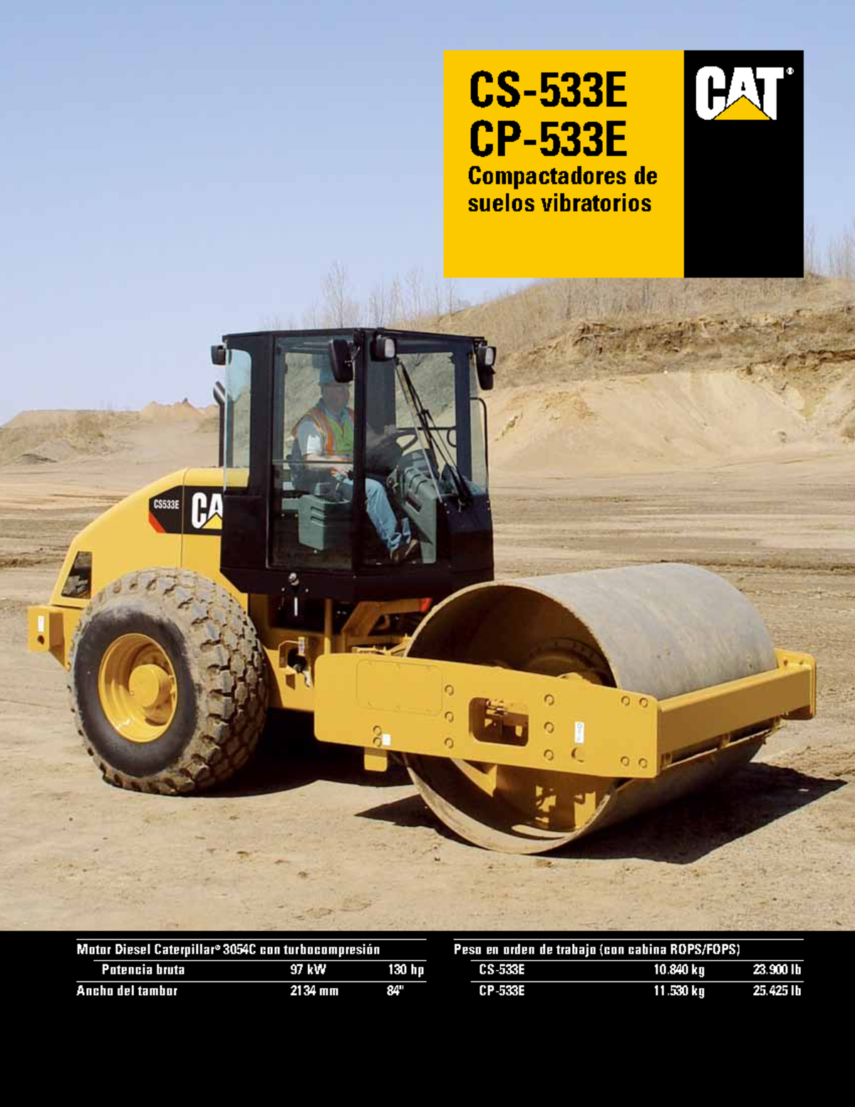 Especificaciones y Características del Compactador Vibro CAT 533E - Studocu