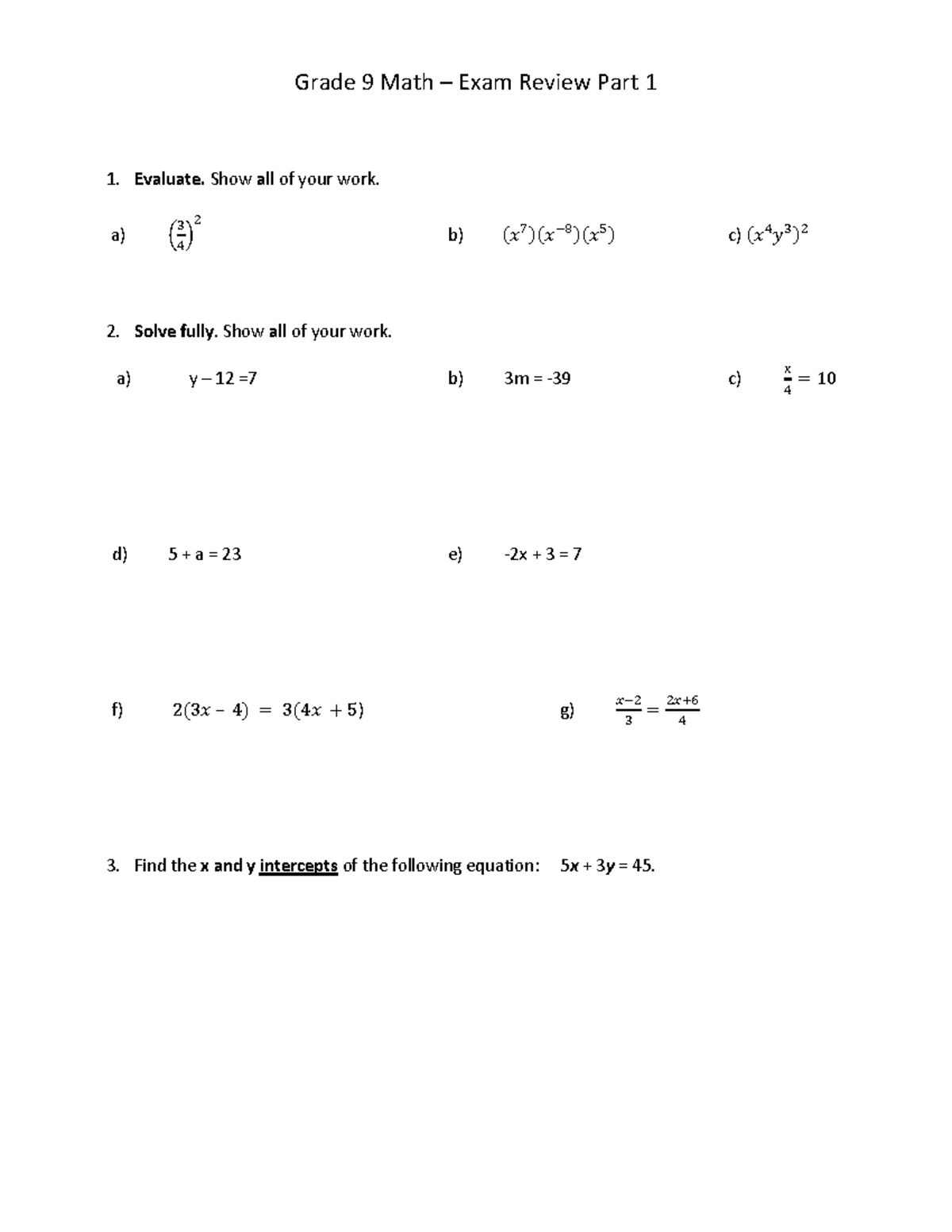 Math 9 Final Exam Review: Key Concepts and Problem Solving - Studocu