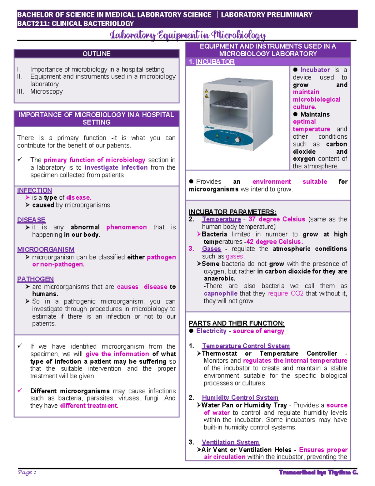 BACT211 Preliminary Lab Practicals: Microscopy and Equipment Overview - Studocu