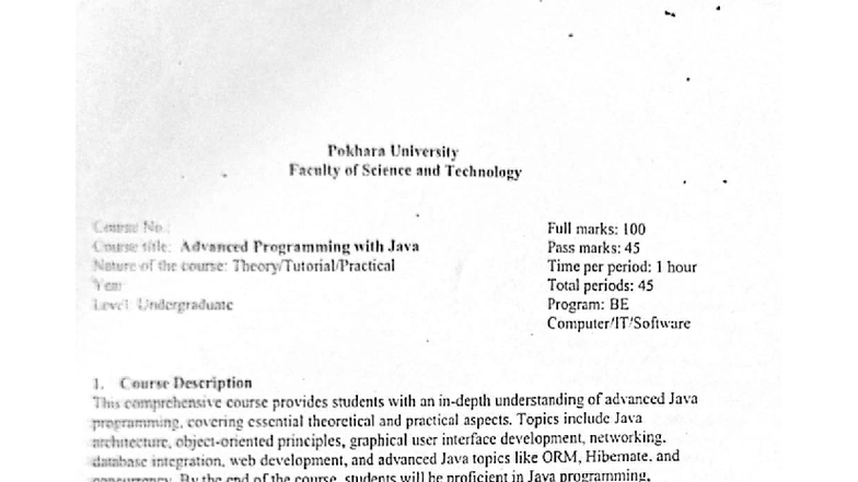 Advanced Programming with Java Syllabus - PU BE Course - Studocu