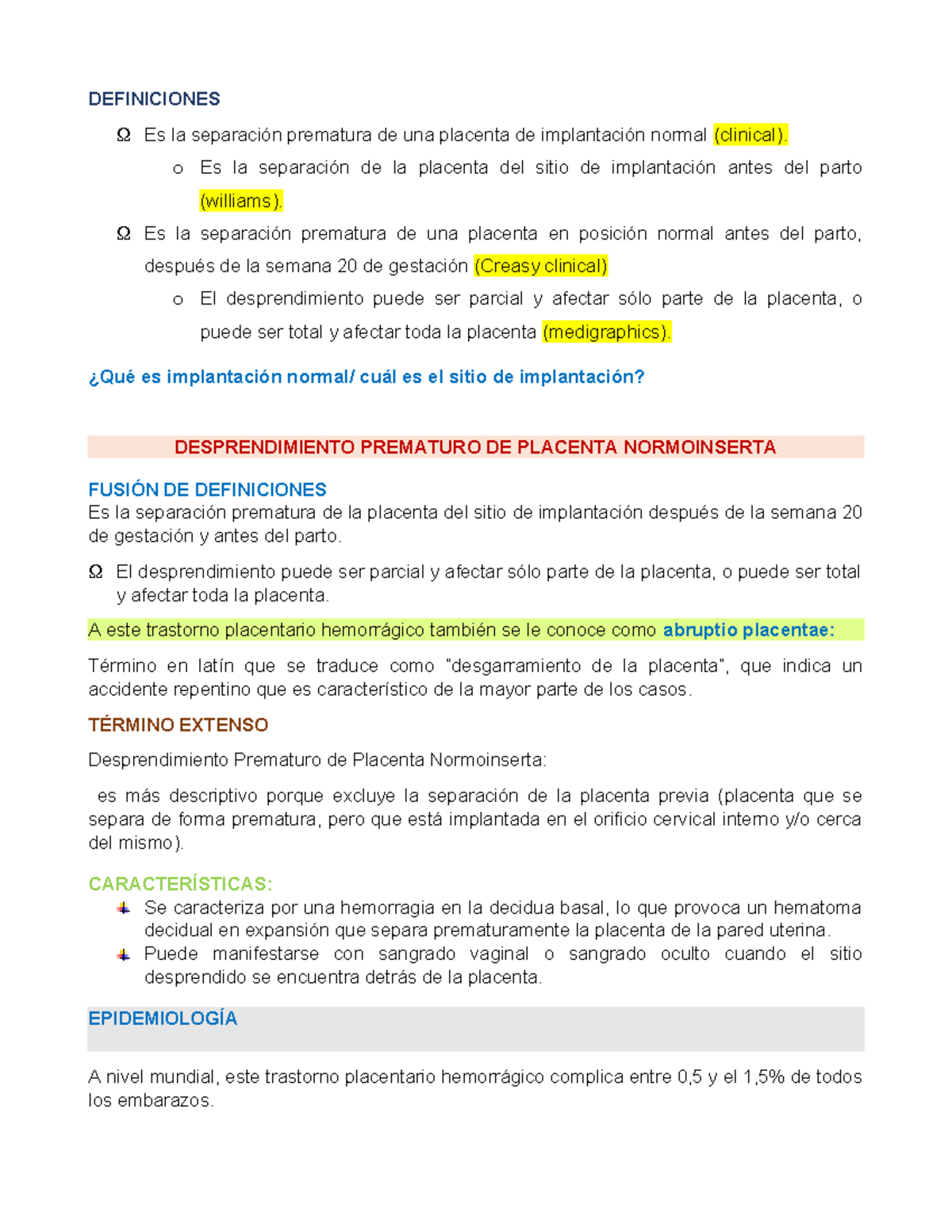 Desprendimiento Prematuro de Placenta Normoinserta: Definiciones y ...