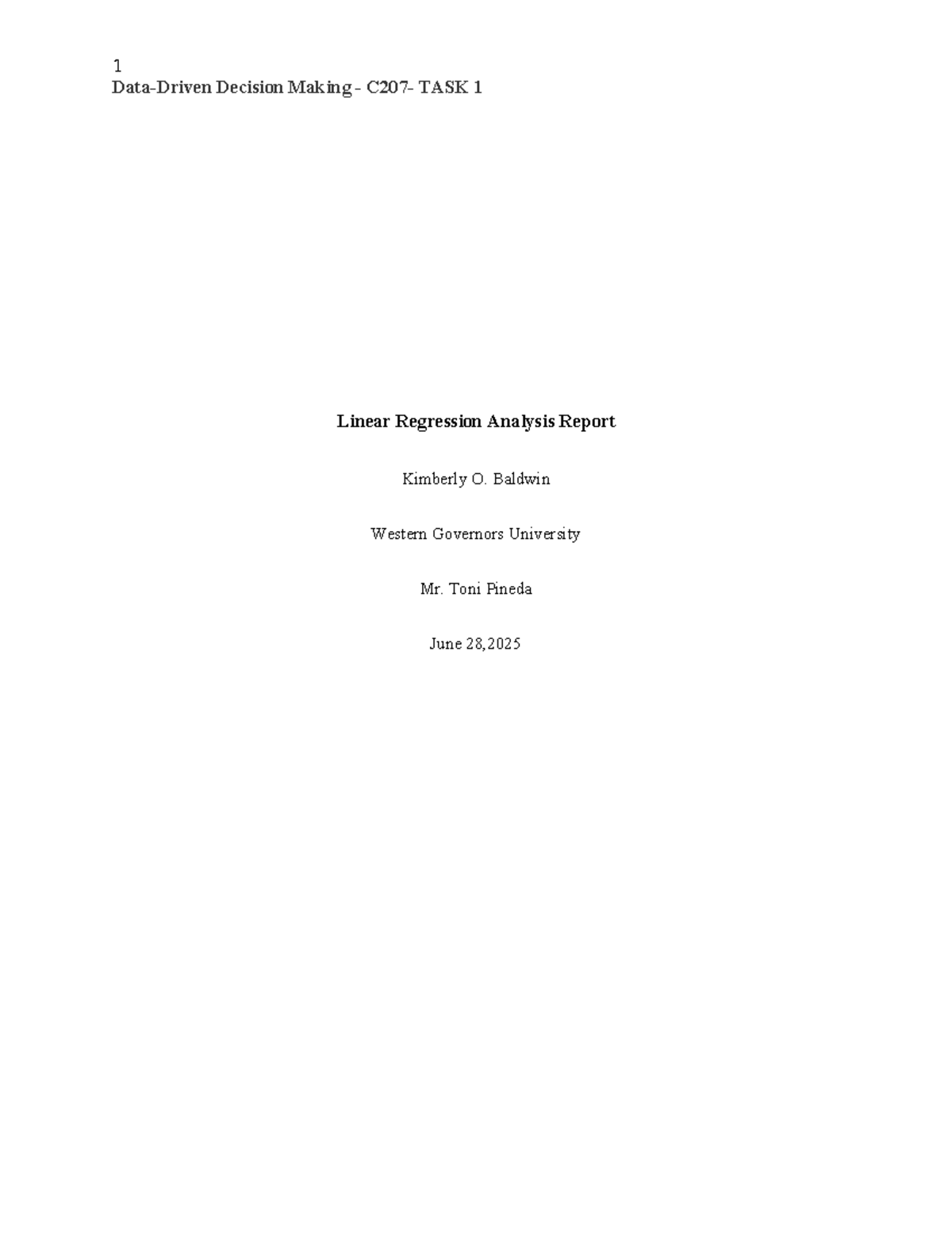 C207 Decision Making Task 1: Linear Regression Analysis Report - Studocu