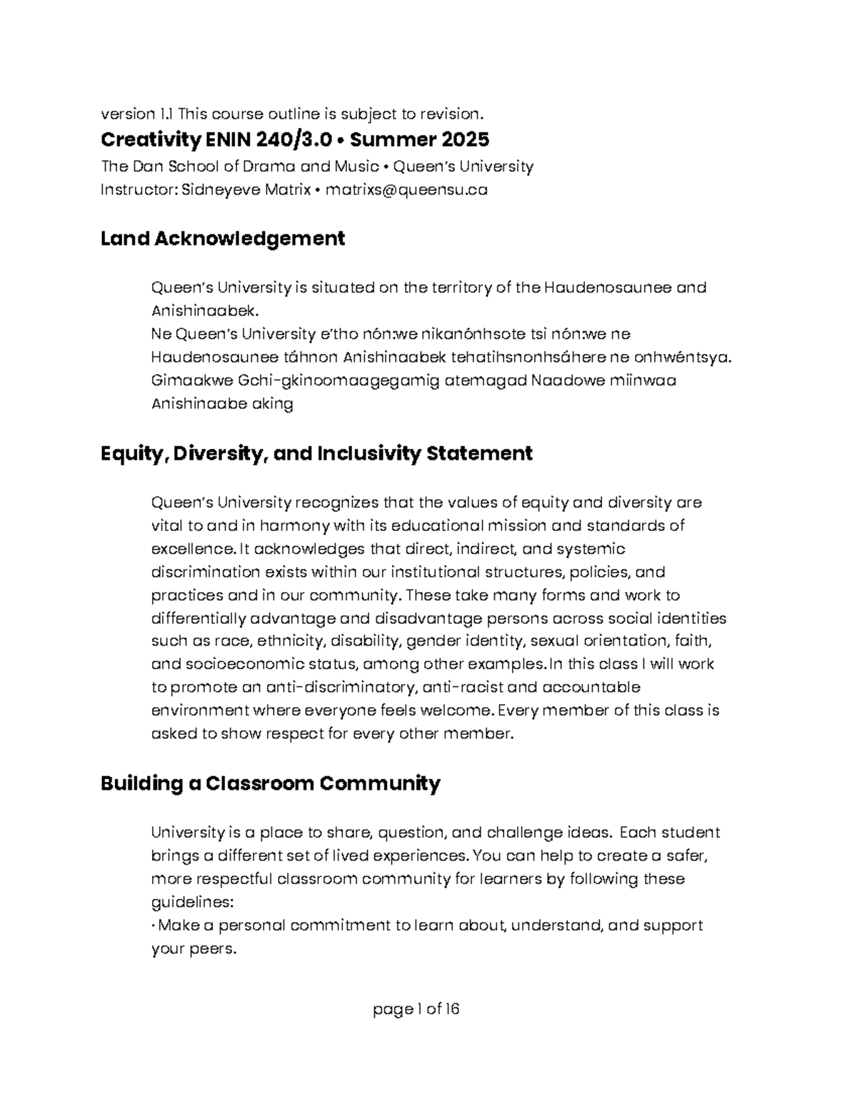 ENIN 240 Creativity Course Outline - Summer 2025 - Studocu