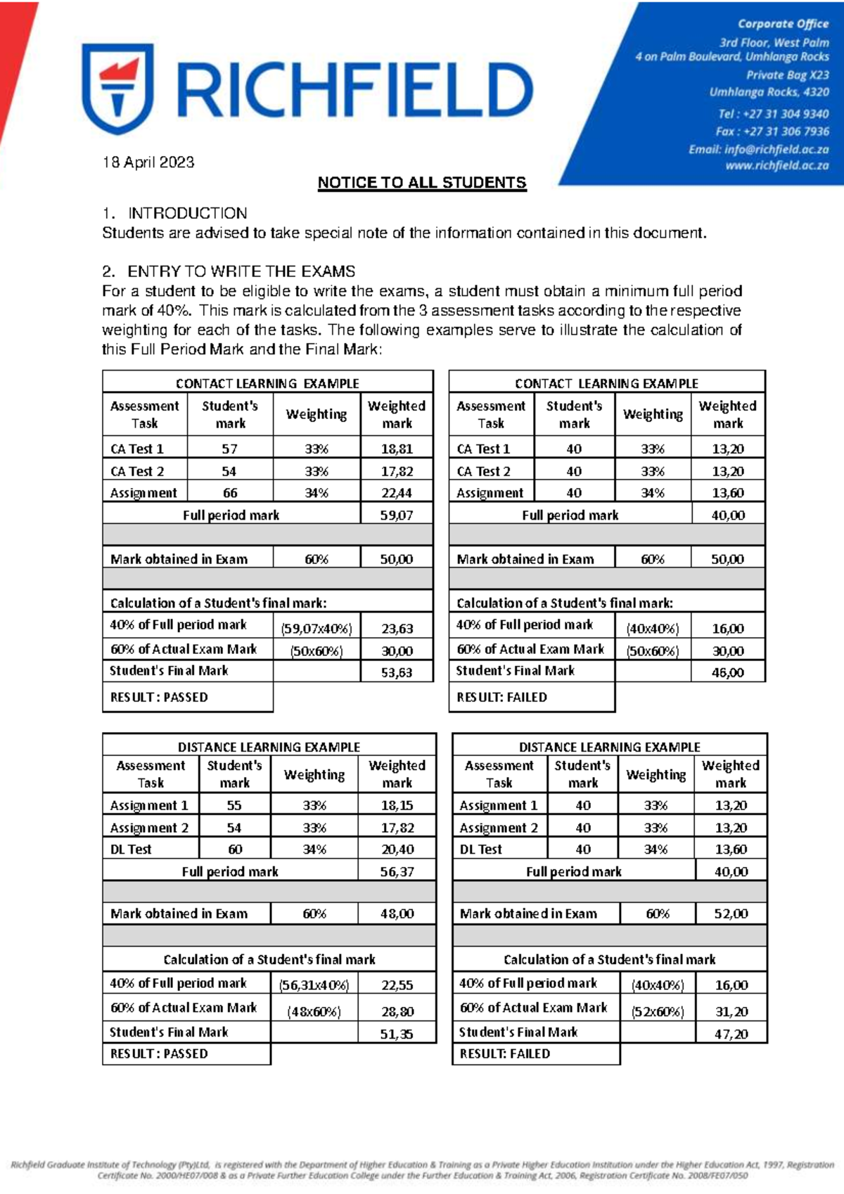 2023 RGIT Richfield Exam Eligibility & Supplementary Notice - Studocu