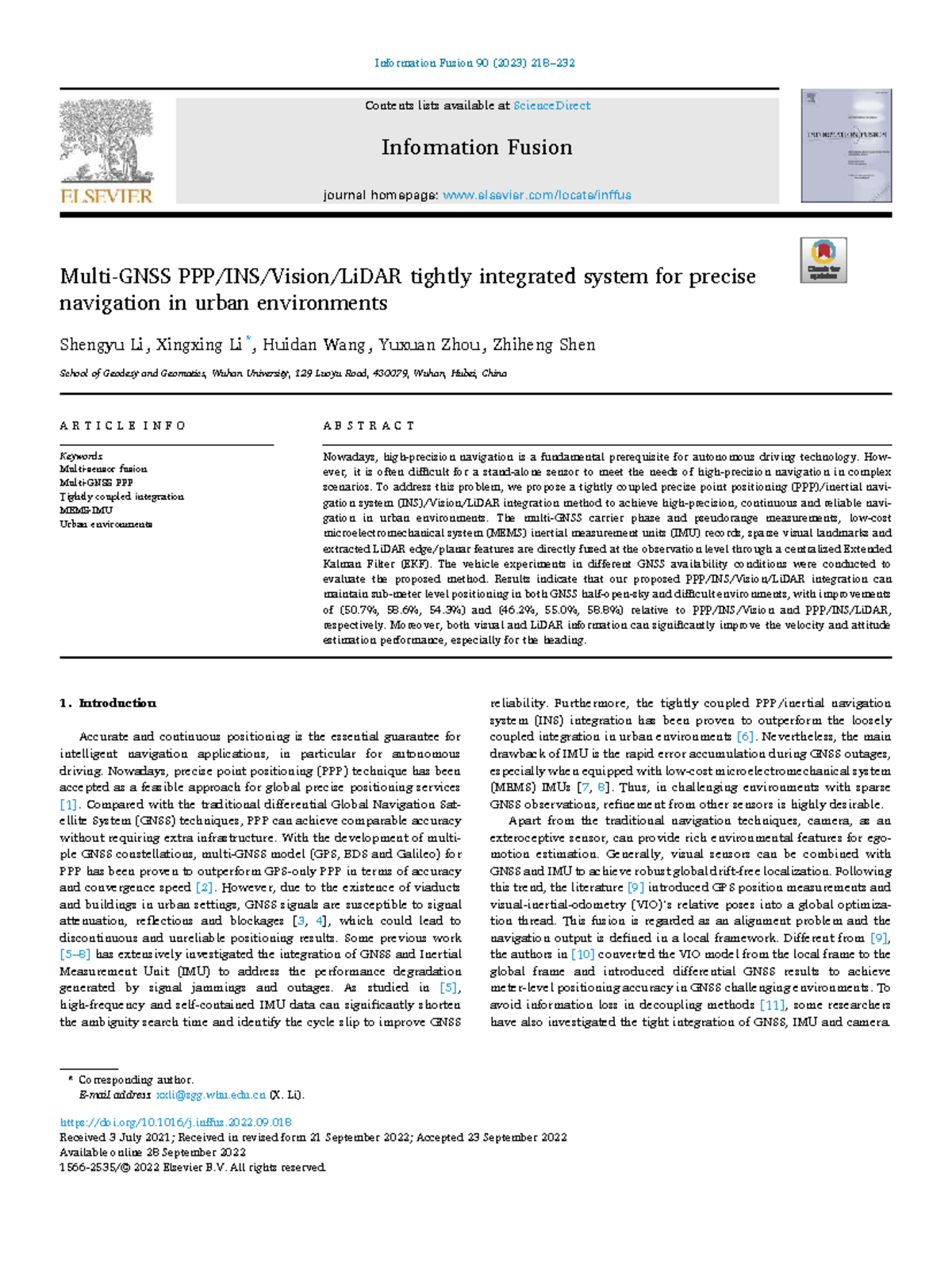 Tightly Coupled Navigation System for Urban Environments (INFO 90 ...