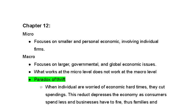 Macro Econ - Lecture Notes: Micro vs. Macro Economics and Key Concepts ...