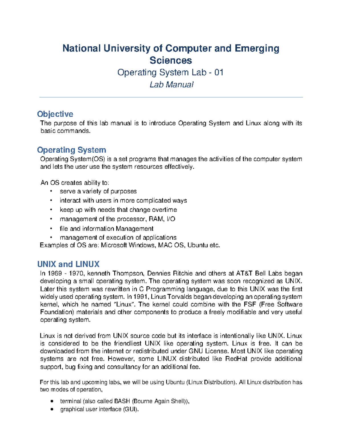 Operating Systems Lab 01 Manual: Introduction to Linux & Commands - Studocu