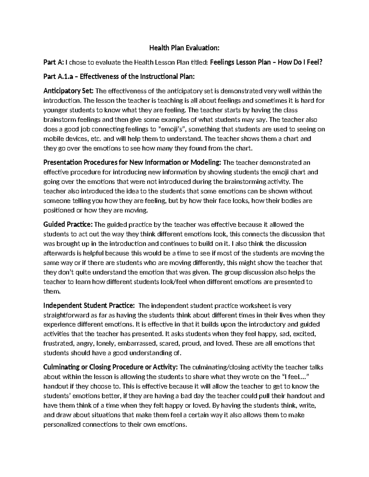 C367 Task 1: Evaluating Health Lesson Plans and PE Activities - Studocu