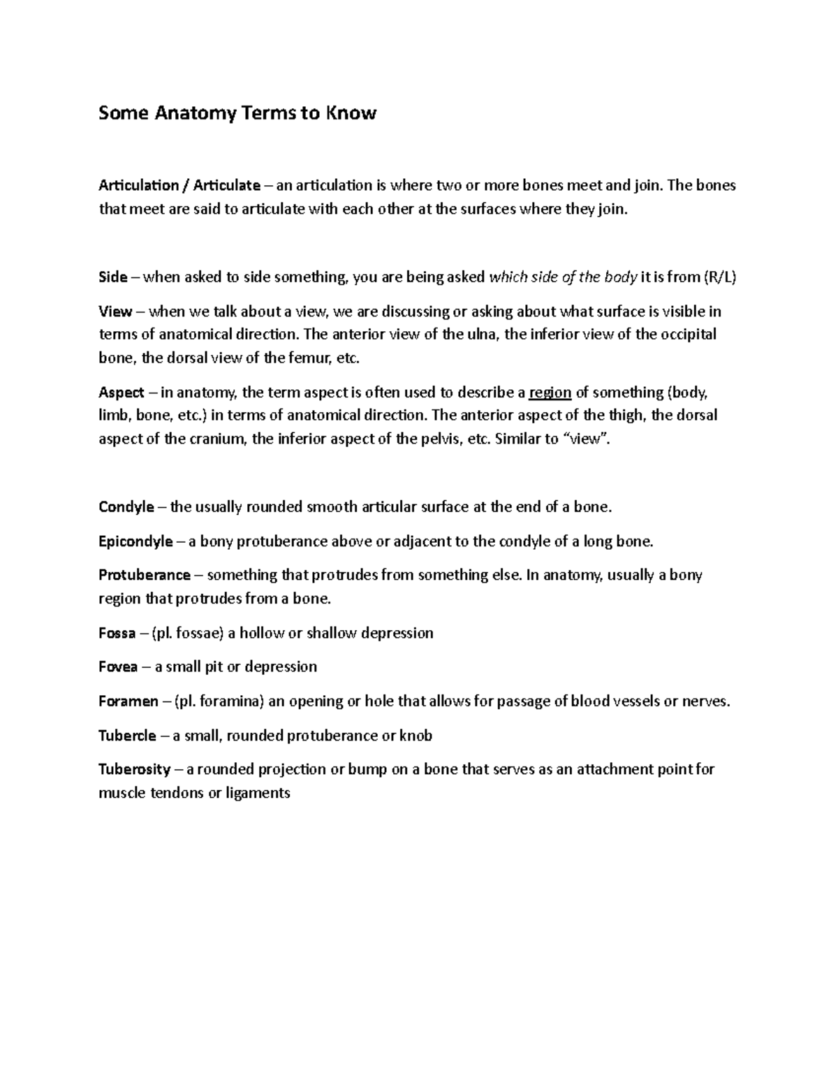 Anatomy Terms: Key Concepts & Definitions Study Guide - Studocu