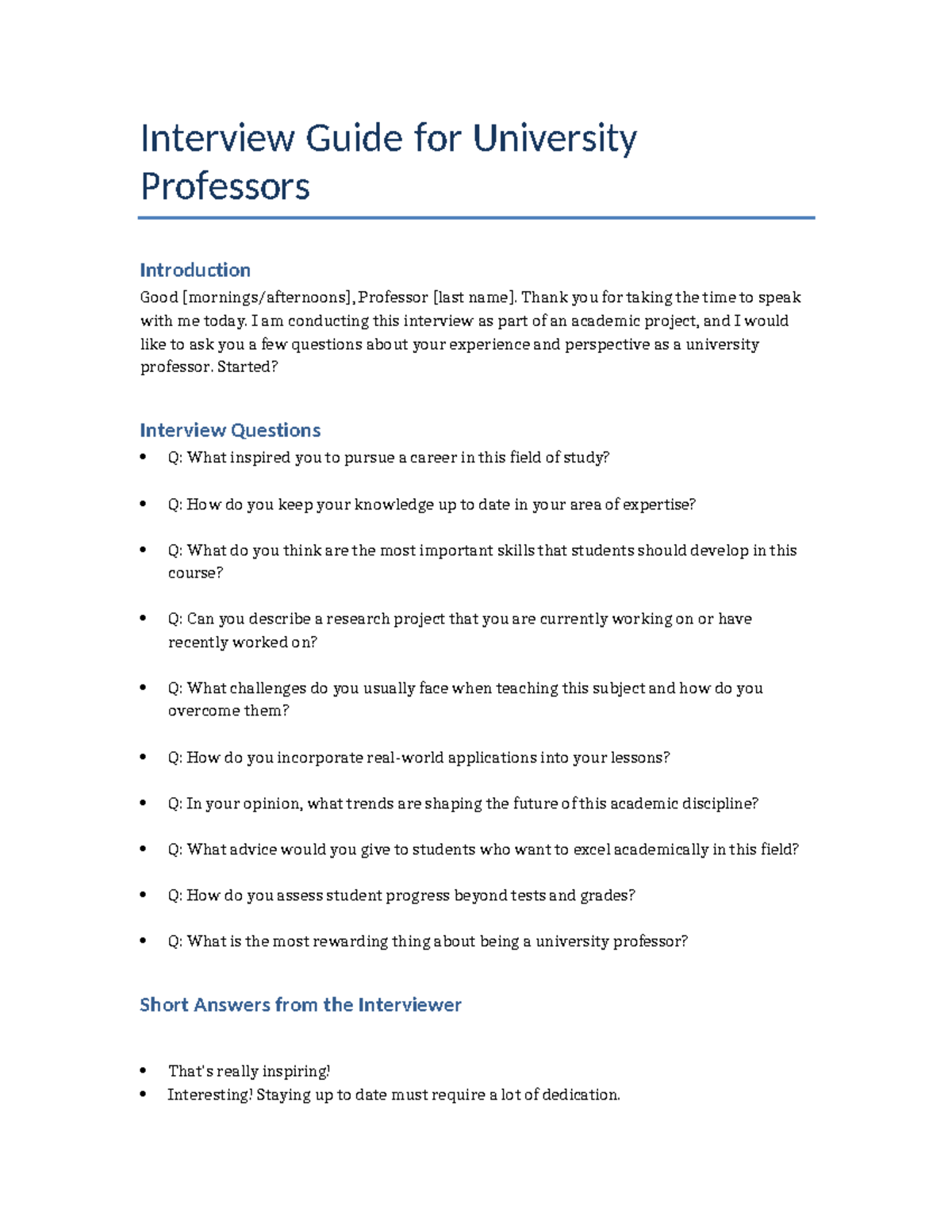 Interview Guide for University Professors - ENG 2 Academic Project ...