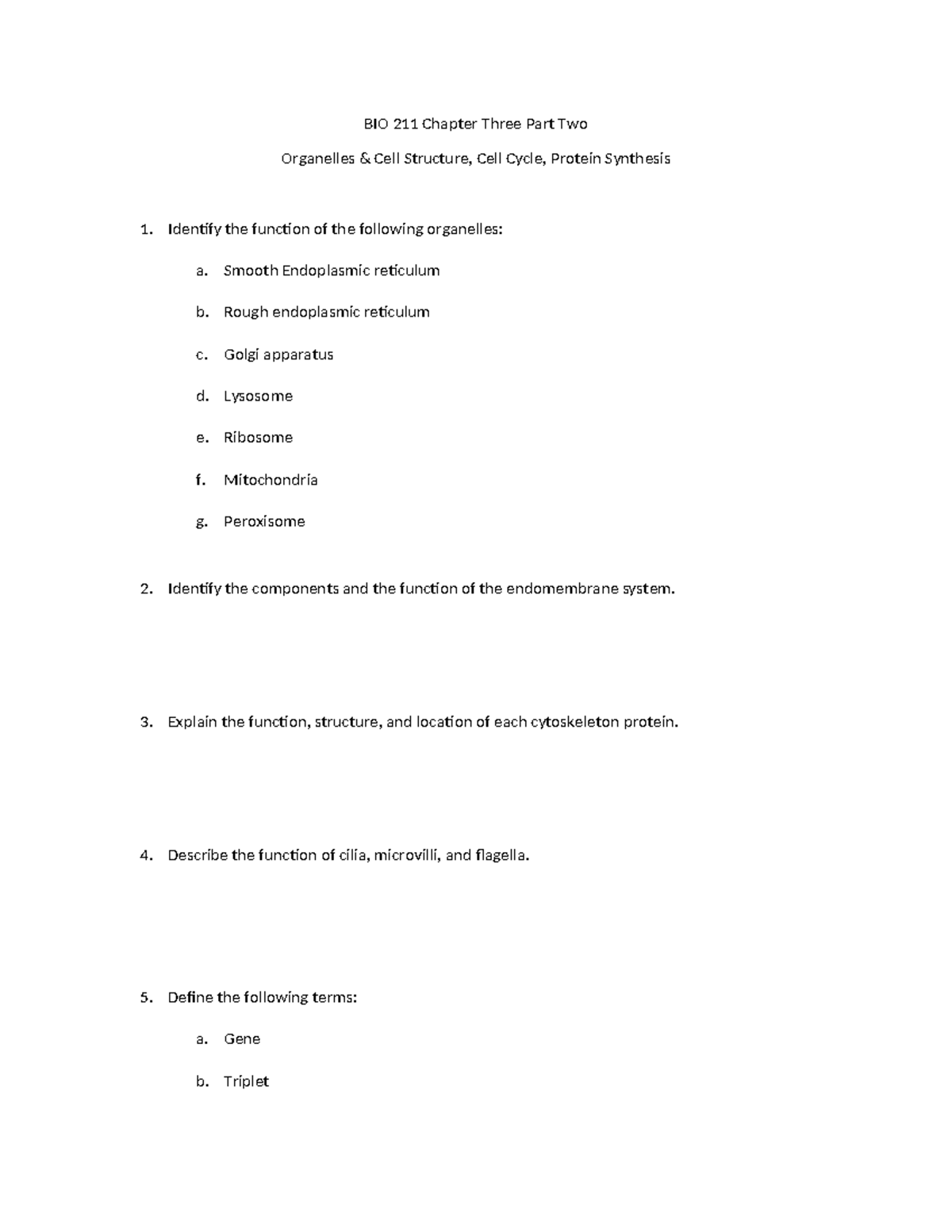 BIO 211 Chapter 3: Organelles, Cell Cycle & Protein Synthesis Notes ...