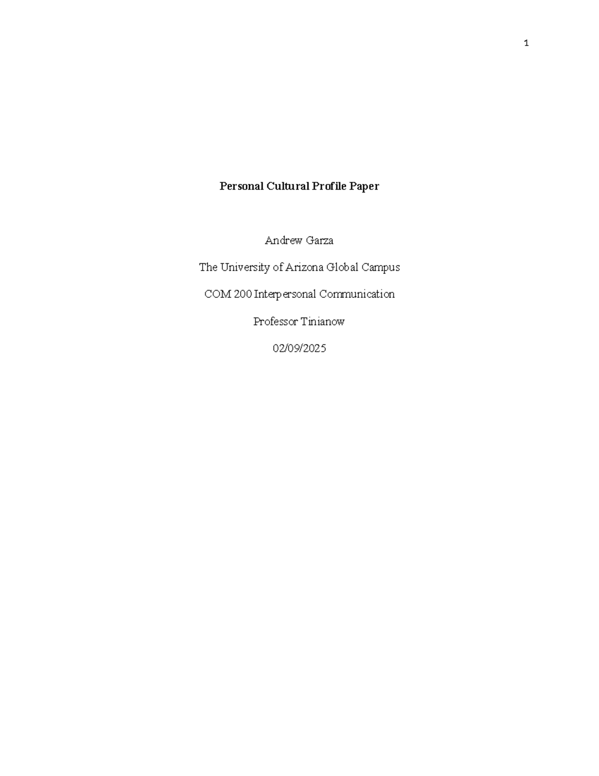 Personal Cultural Profile Paper AG - Personal Cultural Profile Paper ...