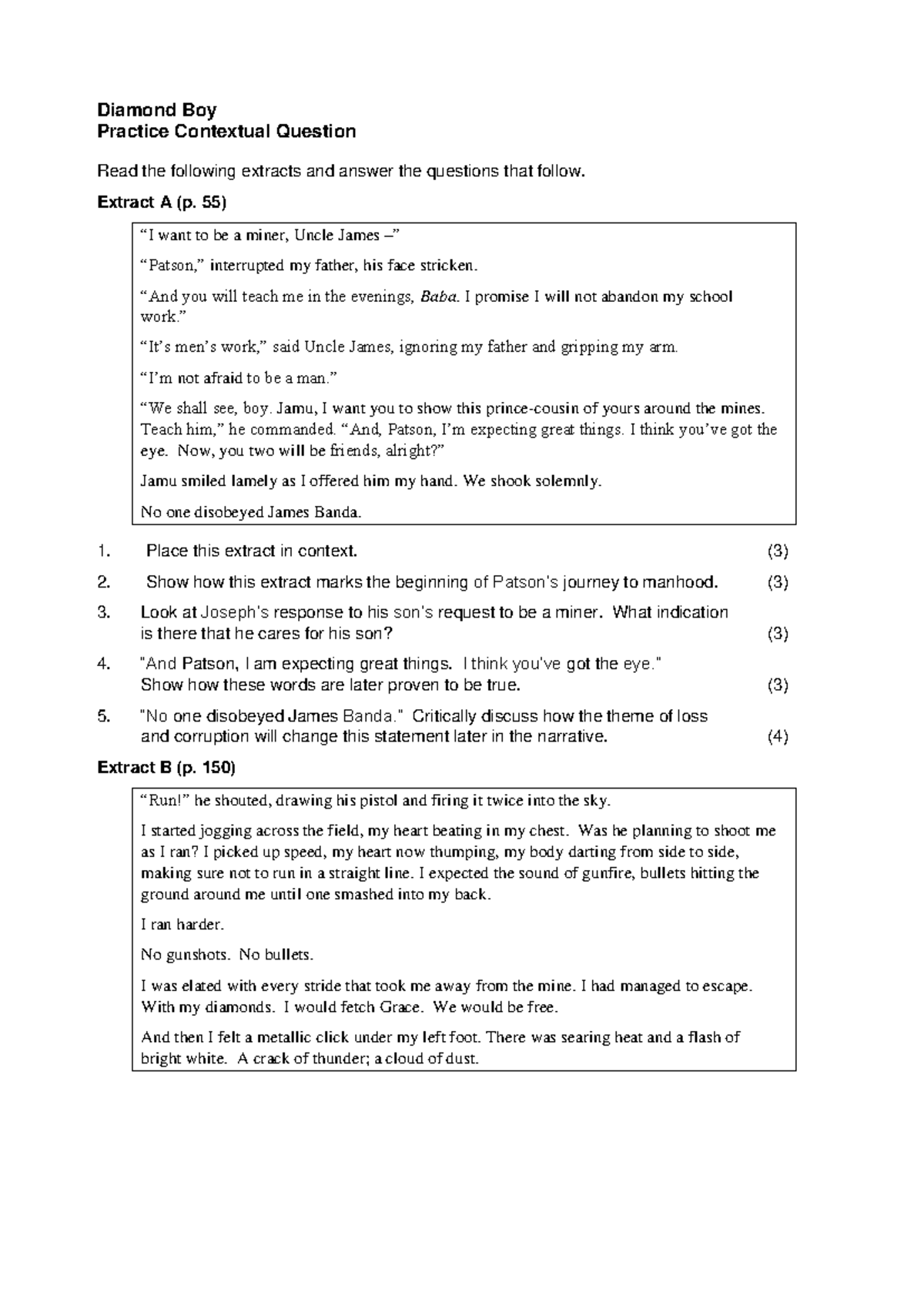Diamond Boy Contextual Qs Practice - Understanding Patson’s Journey ...