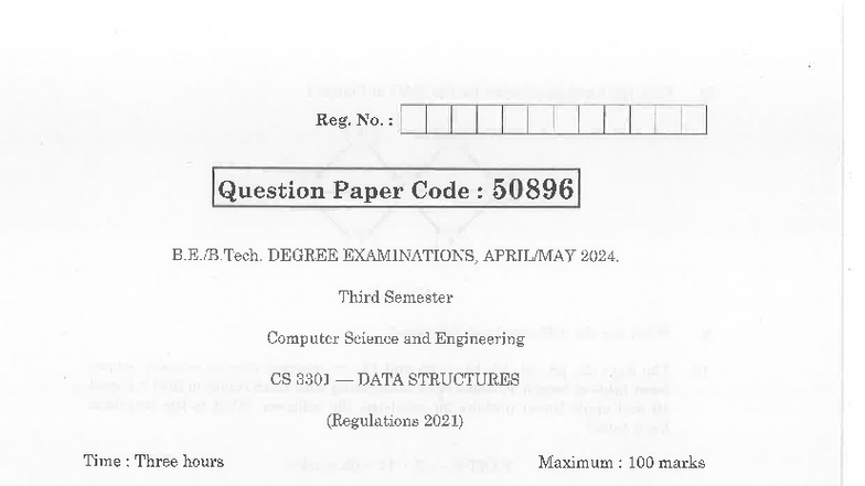 Data Structures CS 3301 - 2024 Final Exam Question Paper - Studocu