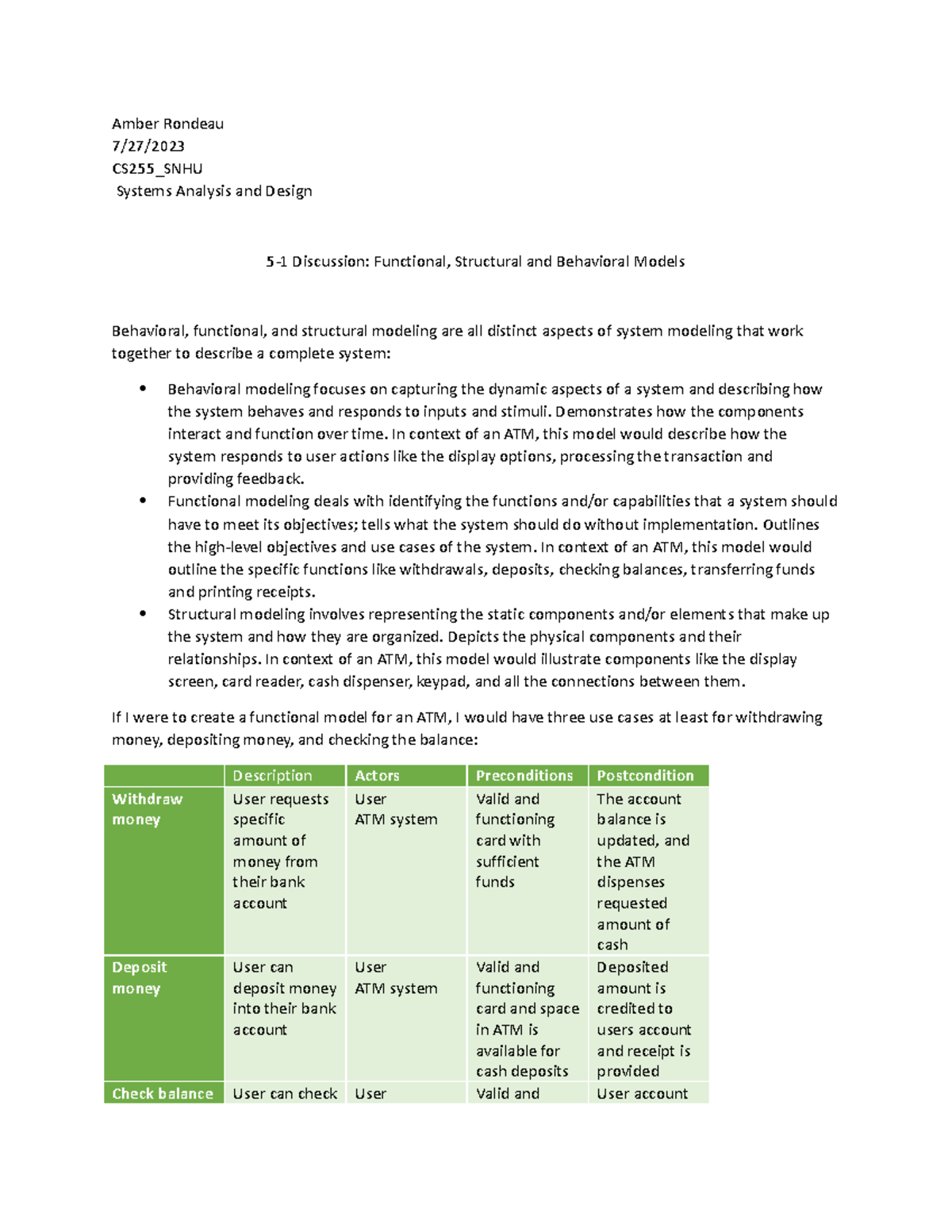 5-1 Discussion: Functional, Structural & Behavioral Models in CS255 - Studocu