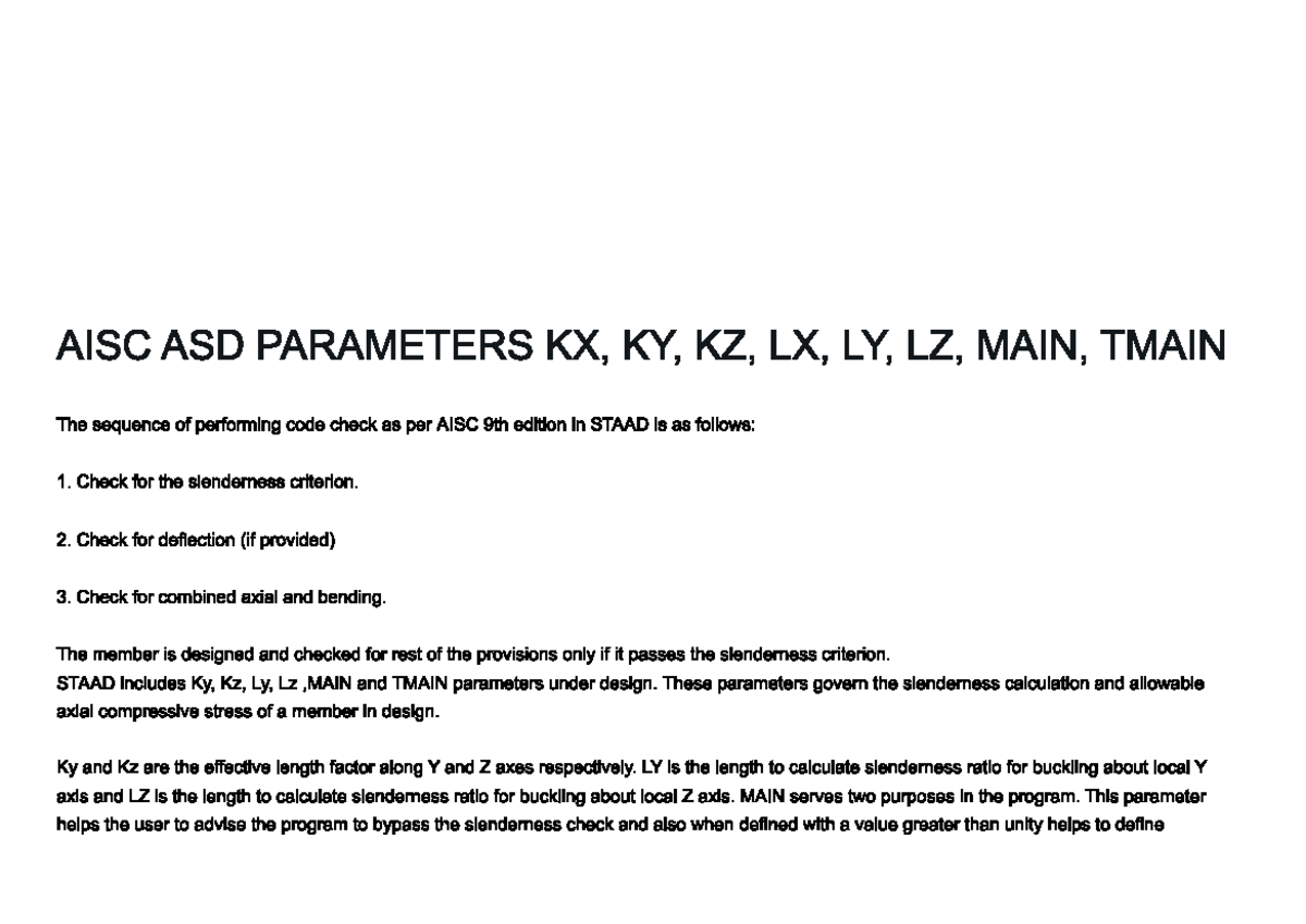 AISC ASD Parameters for KX, KY, KZ, LX, LY, LZ in Compression - Studocu