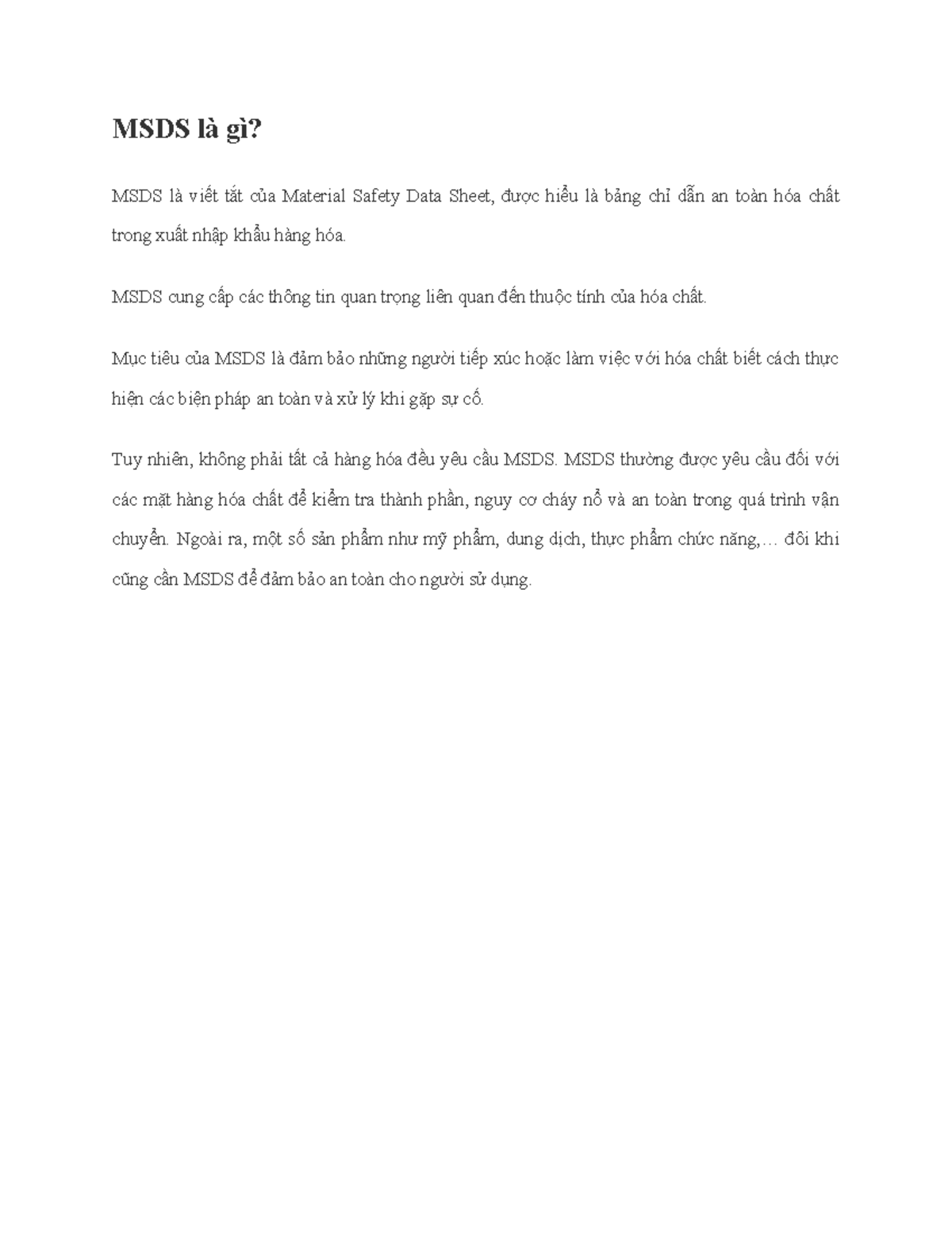 Hướng Dẫn Chi Tiết Về MSDS Trong Xuất Nhập Khẩu Hàng Hóa - Studocu