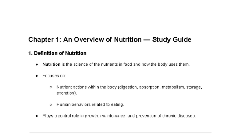 Chapter 1 Study Guide: Intro to Nutrition (NUTR 101) - Studocu