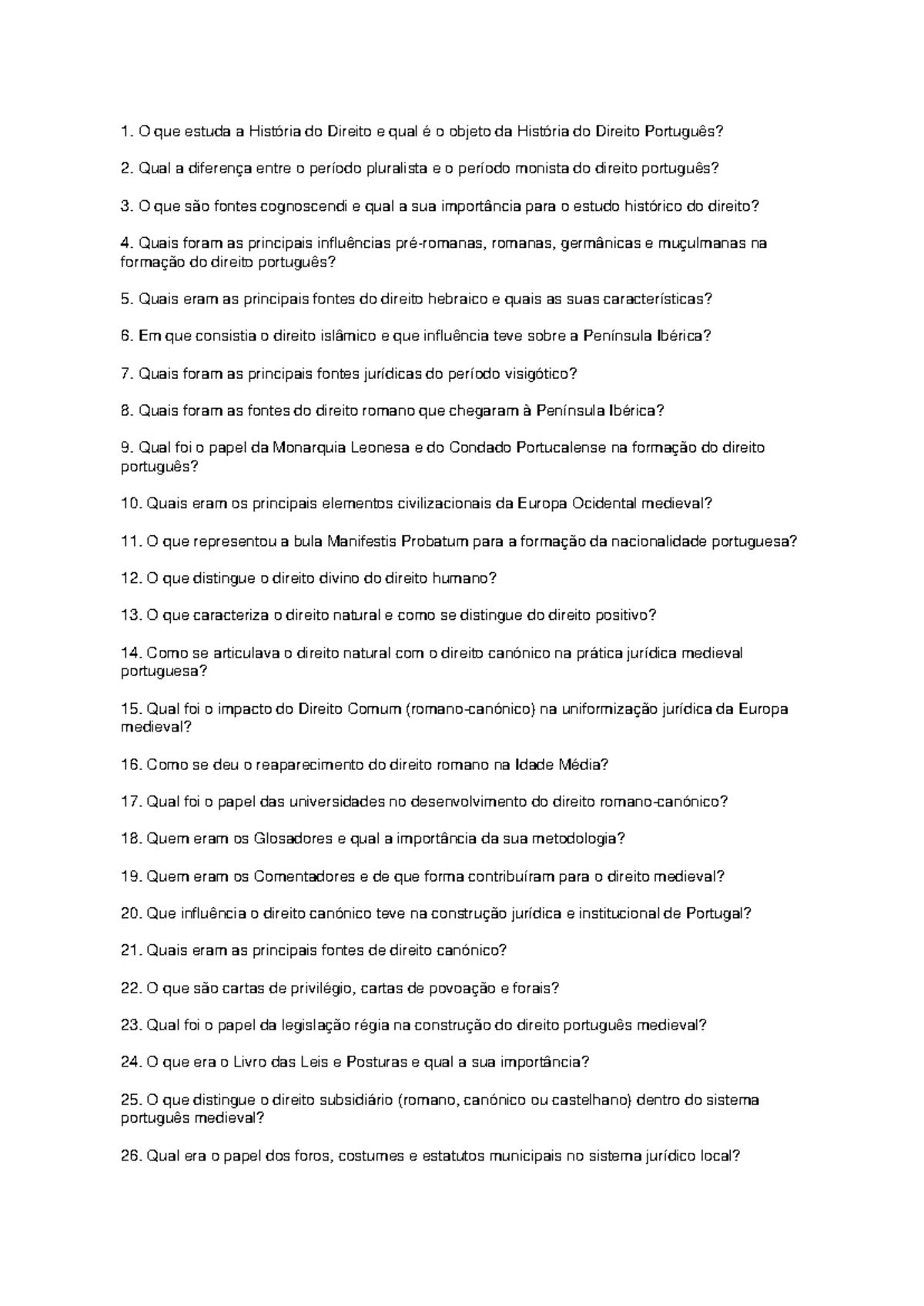Perguntas sobre a História do Direito Português - Estudo e Análise ...