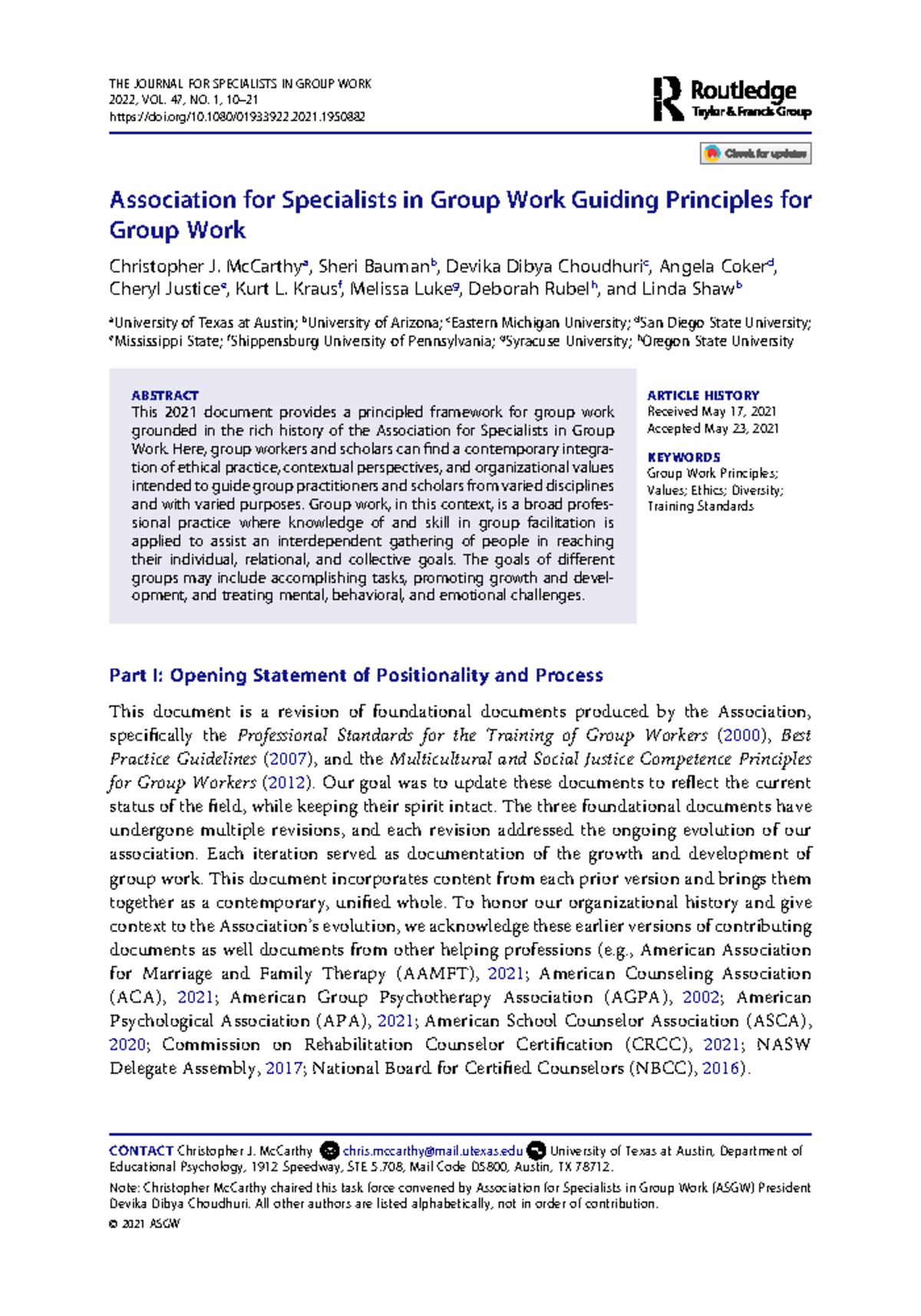 ASGW Guiding Principles for Group Work - COUN890 (2022) - Studocu