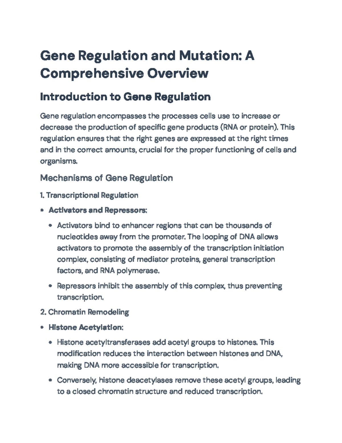 Comprehensive Overview of Gene Regulation and Mutation Mechanisms ...