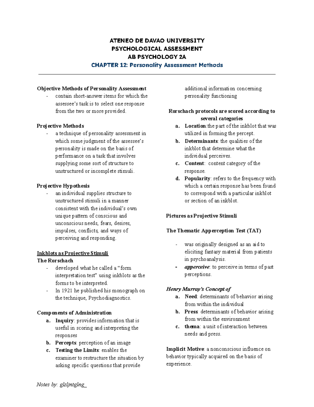 Psychological Assessment AB Psychology 2A Chapter 12 Notes - Studocu