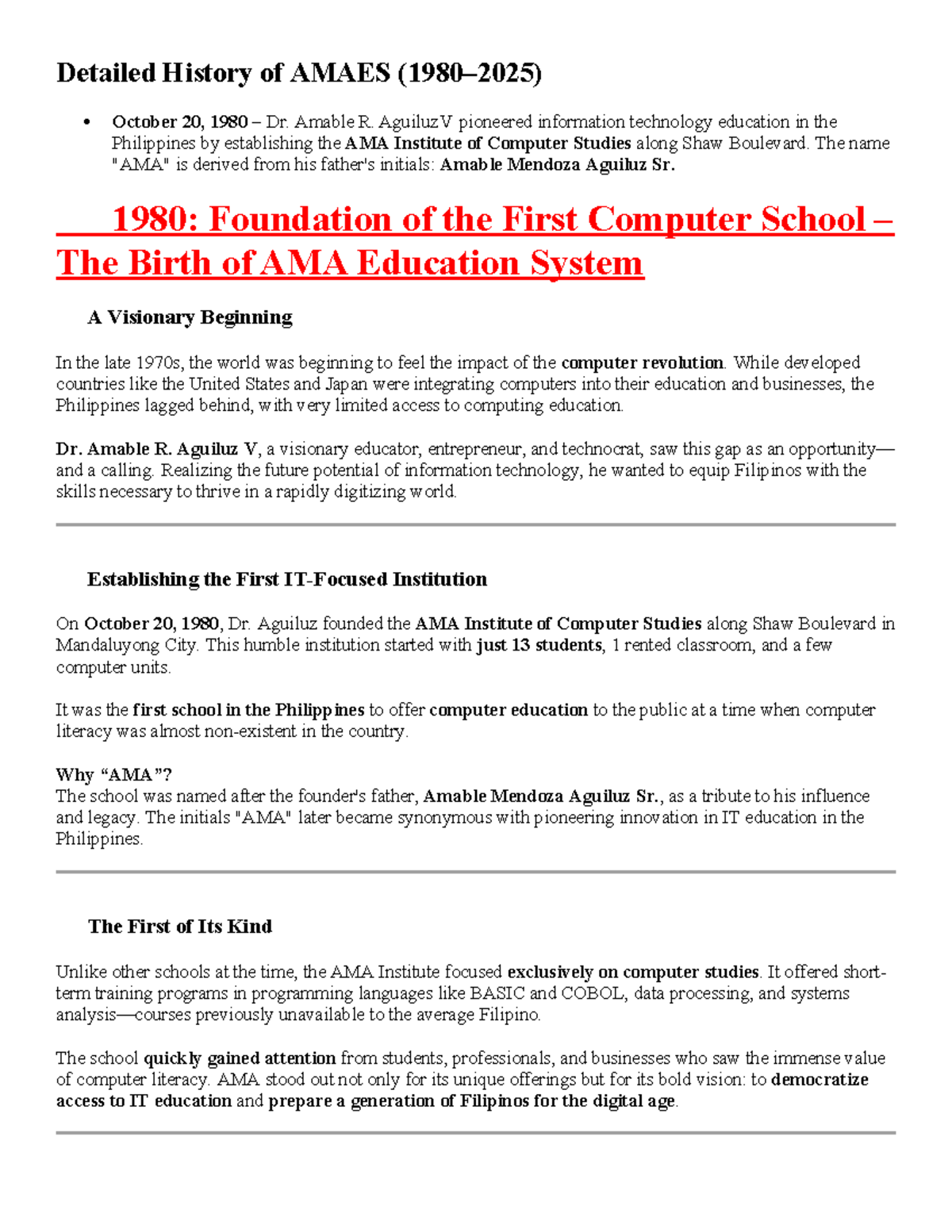 History of AMA Education System (AMAES) - A Pioneering Journey - Studocu