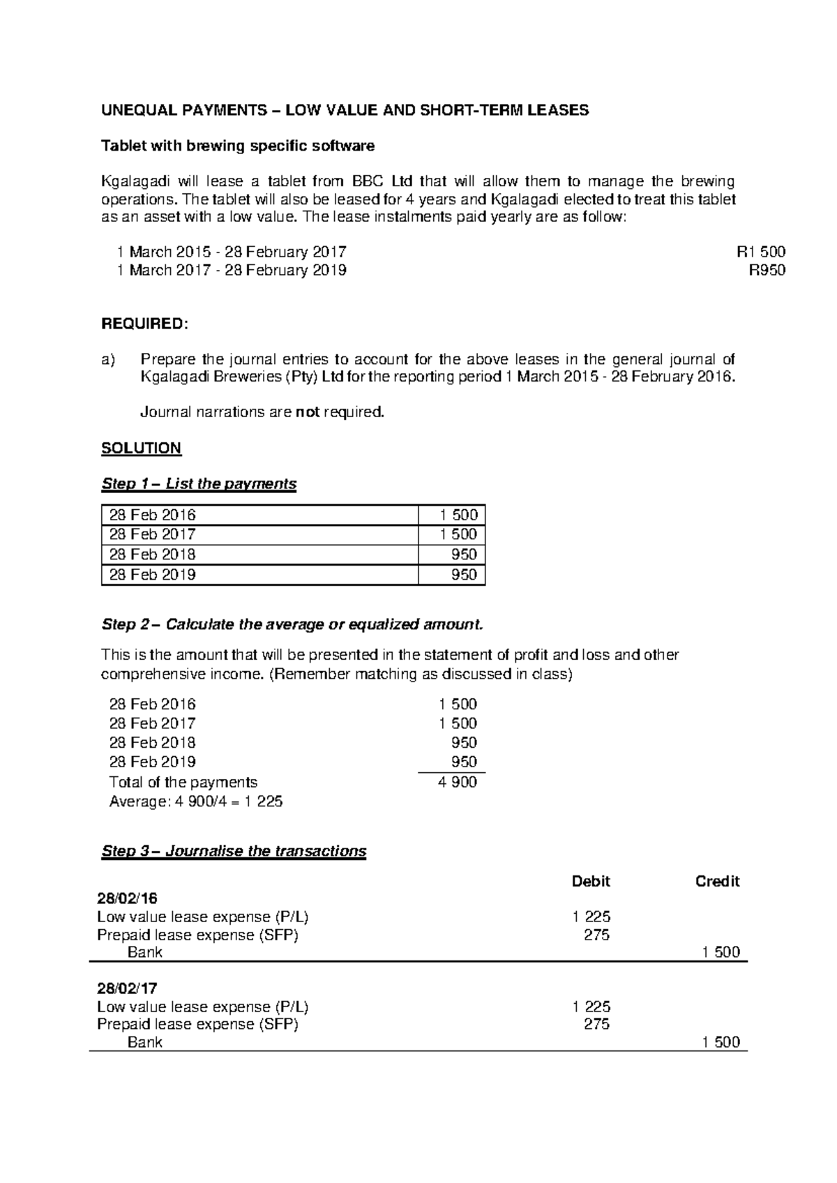 Unit 2-IFRS 16 Leases: Equalising Payments for Low-Value Assets - Studocu