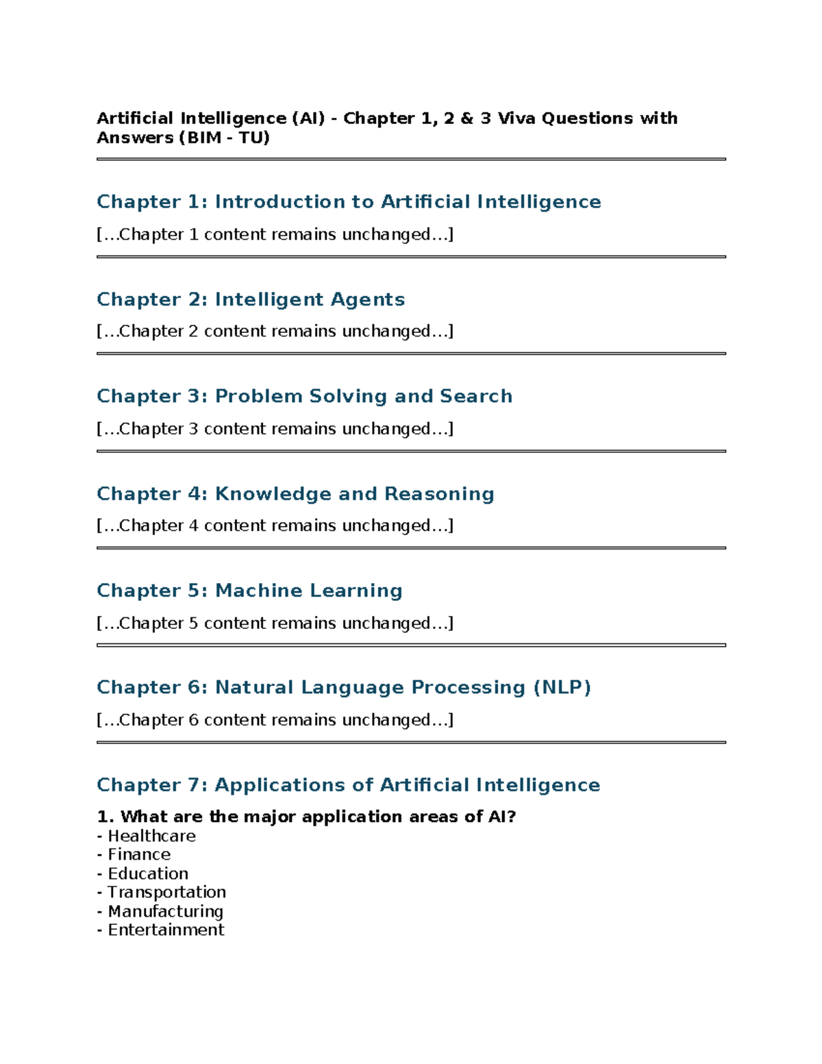 AI Chapter 1-3 Viva Questions & Answers (BIM TU) - Studocu