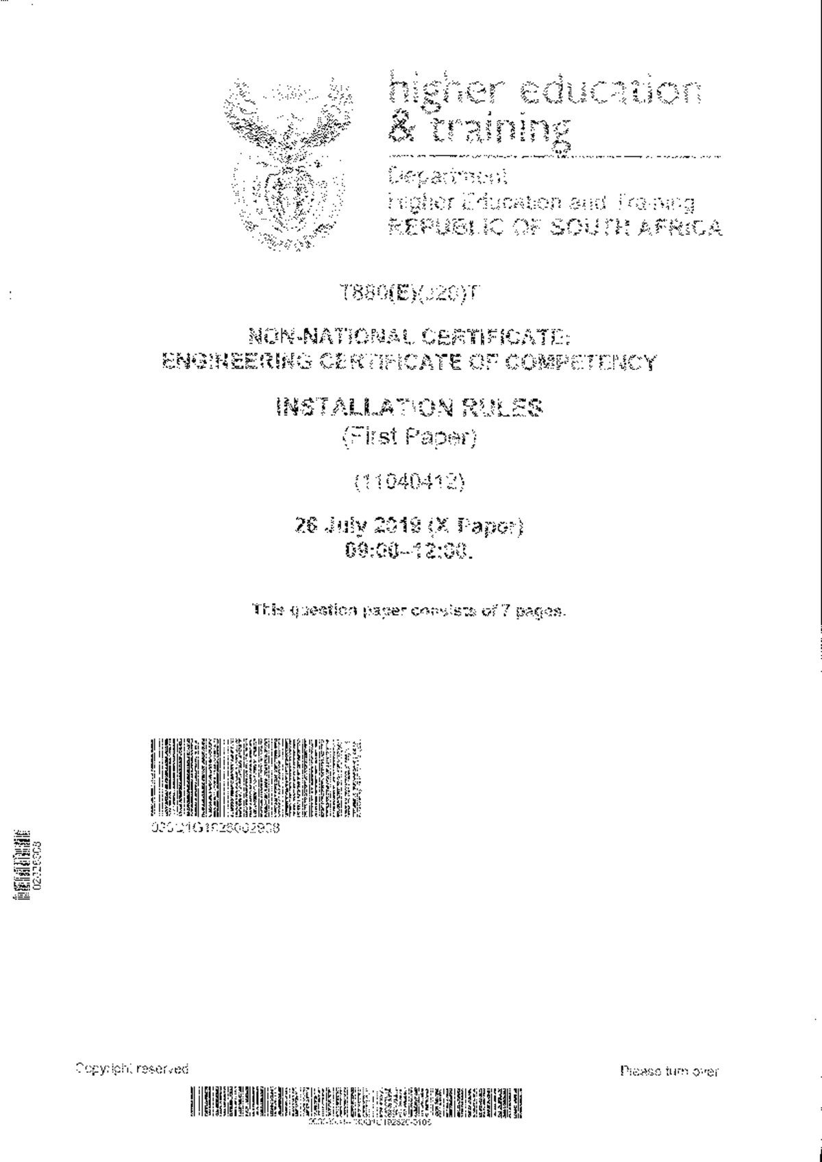 Engineering Certificate of Competency: Installation Rules (T880) - 1st ...