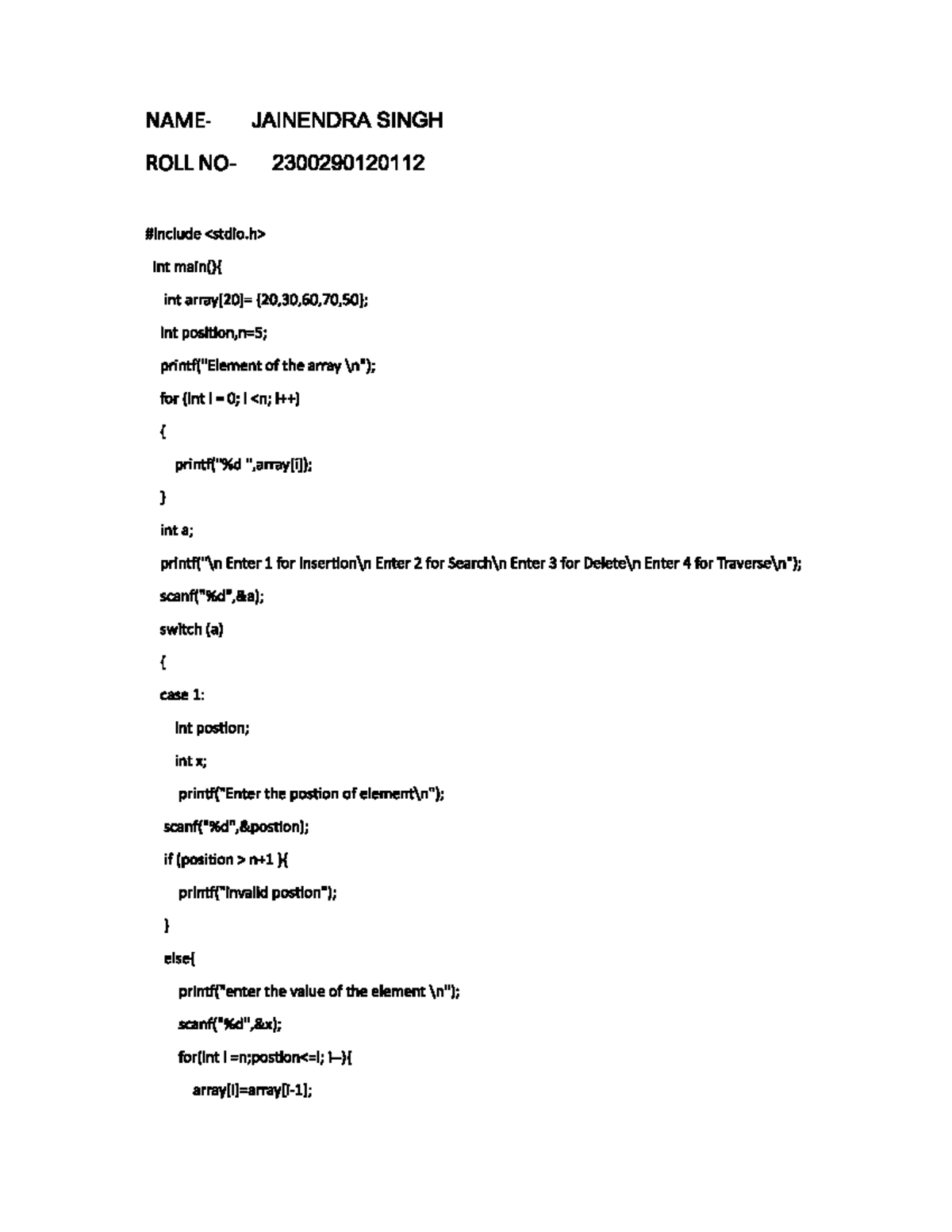 KBC - Array Operations: Search, Insert, Delete Functions - Studocu