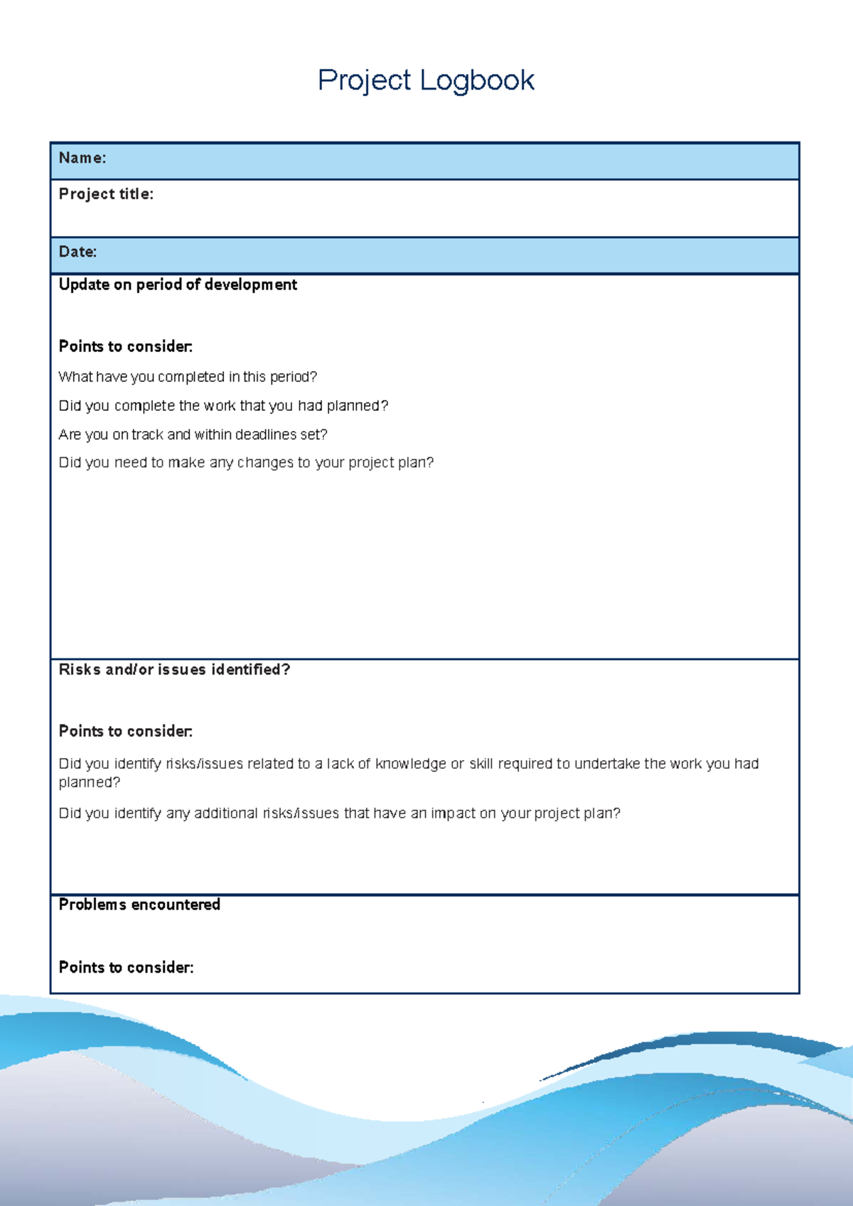 Project Logbook Template for Business 2021 & 2025 Development - Studocu