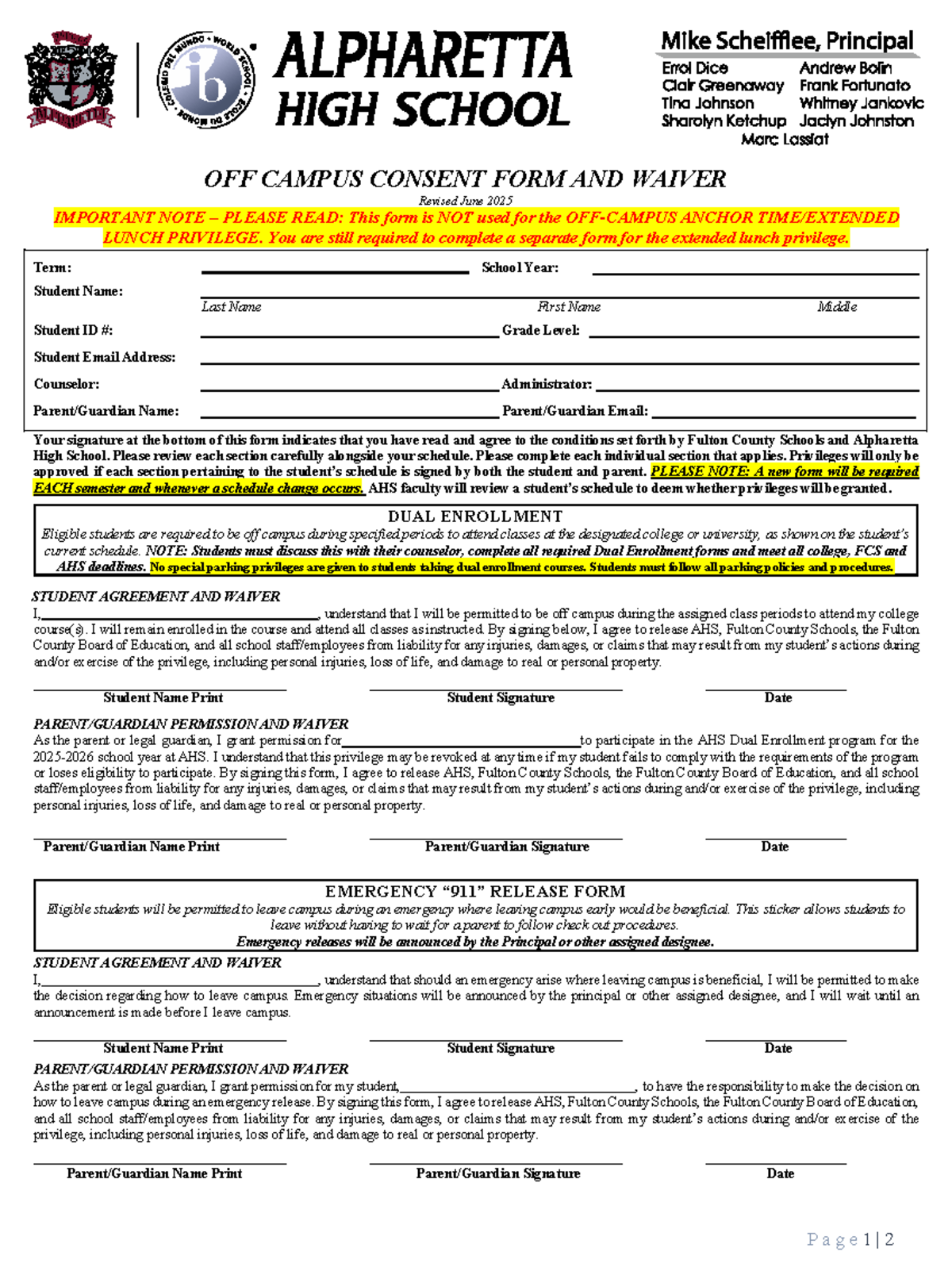 AHS 2025-26 Off Campus Consent Form & Waiver - Studocu