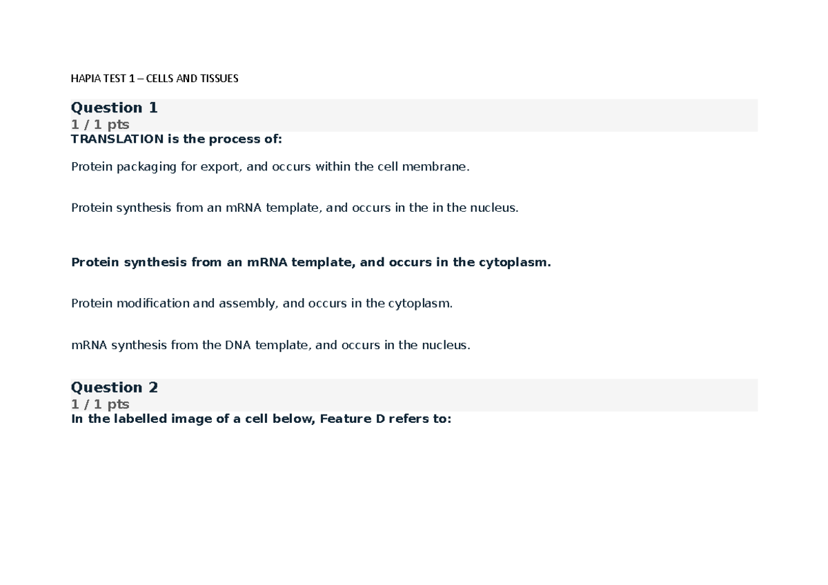 Hapia TEST 1 - test 1 answers - HAPIA TEST 1 – CELLS AND TISSUES ...