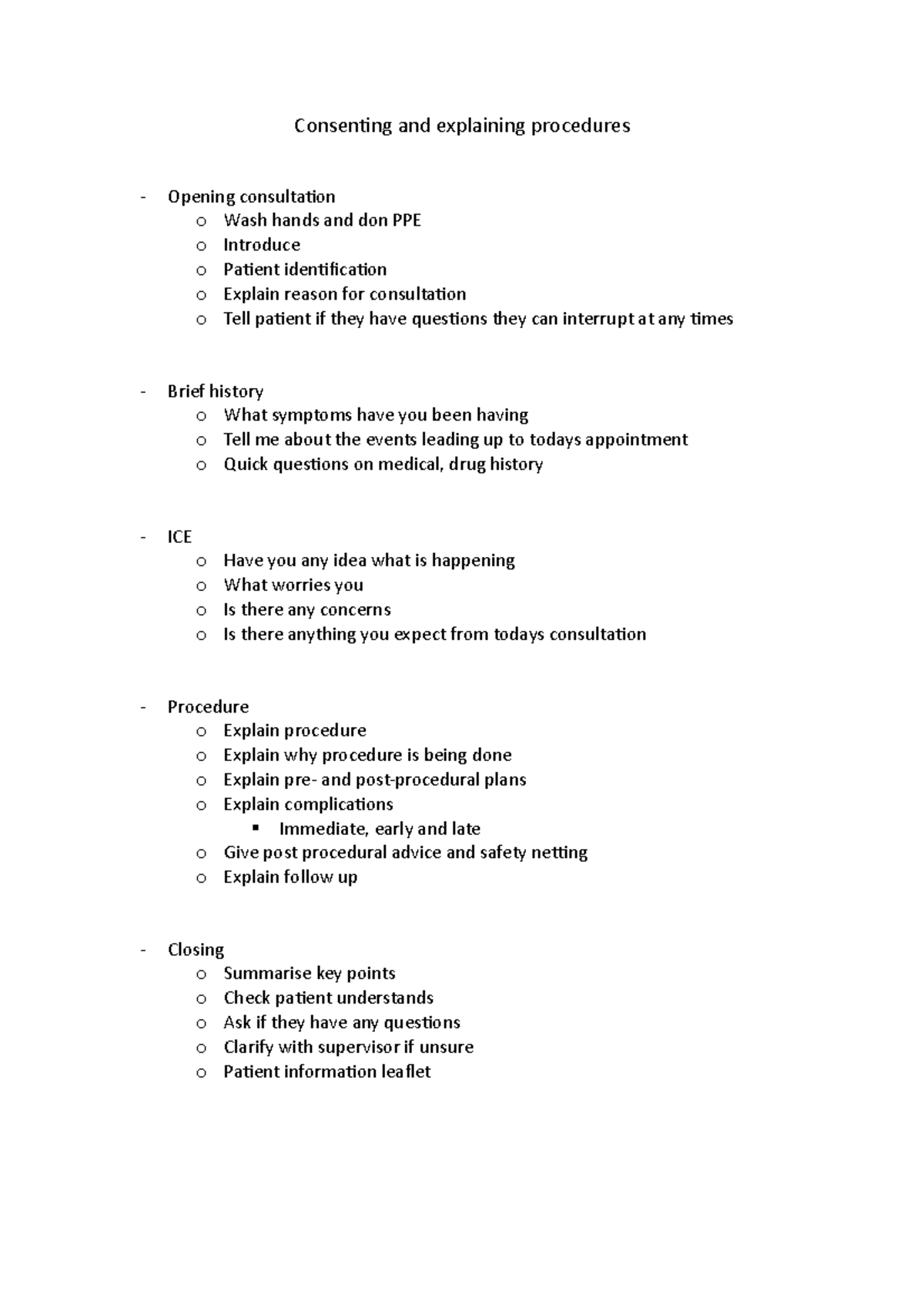 Cystoscopy and Bronchoscopy Consent Procedures - OSCE Prep Guide - Studocu
