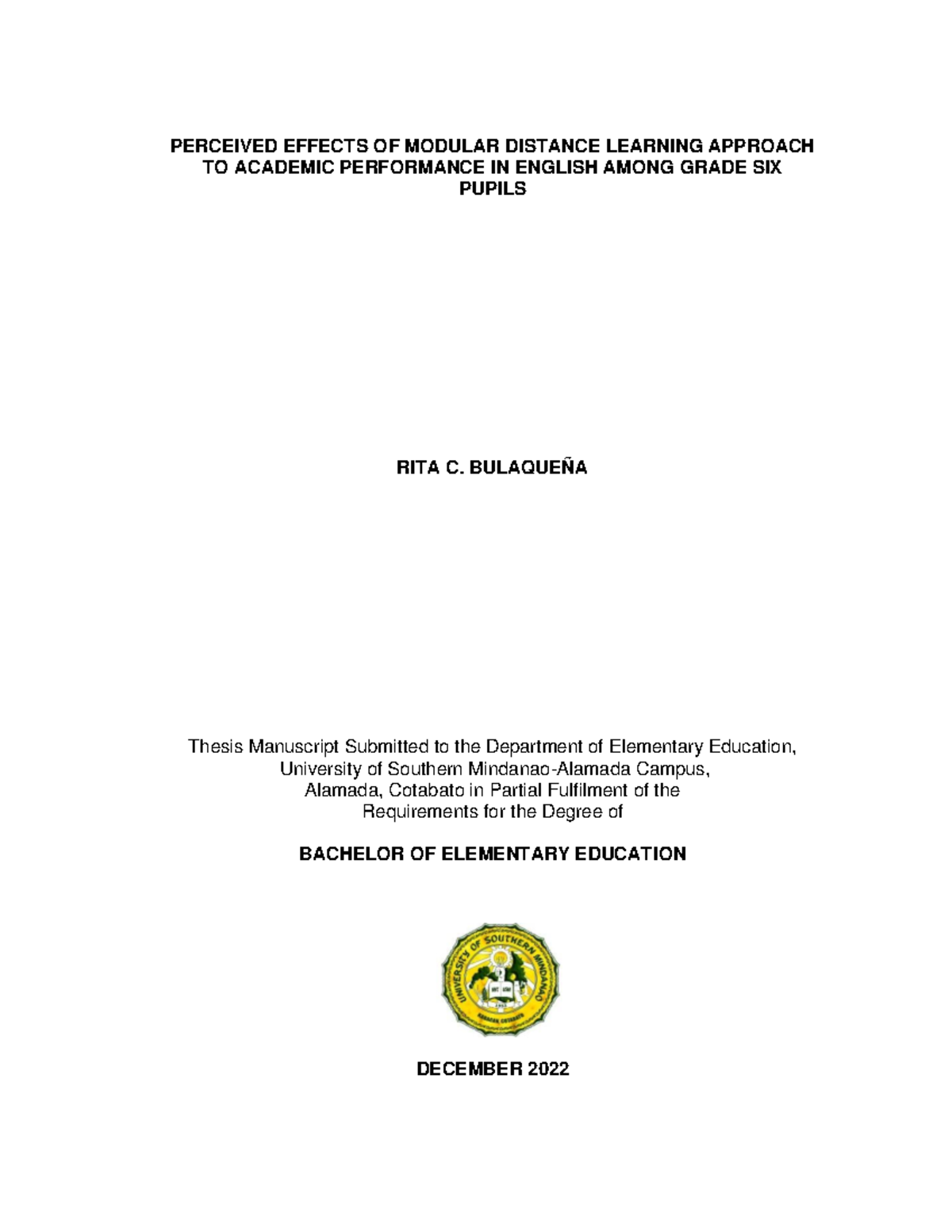 Rita Final Editing Technical 2 - PERCEIVED EFFECTS OF MODULAR DISTANCE ...